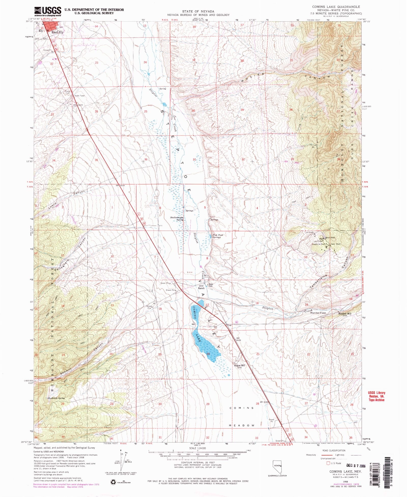 Classic USGS Comins Lake Nevada 7.5'x7.5' Topo Map – MyTopo Map Store