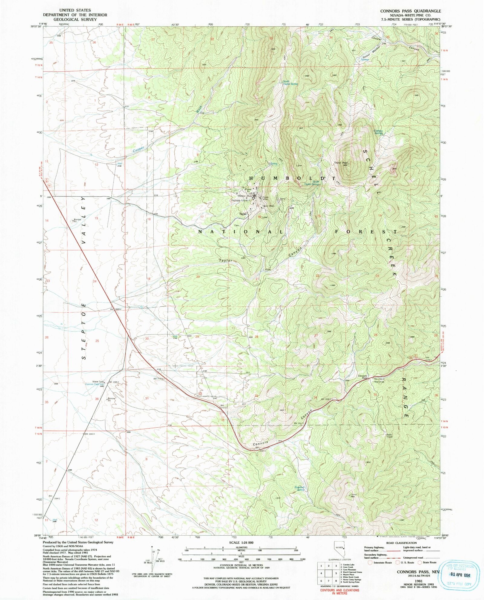 Classic USGS Connors Pass Nevada 7.5'x7.5' Topo Map – MyTopo Map Store