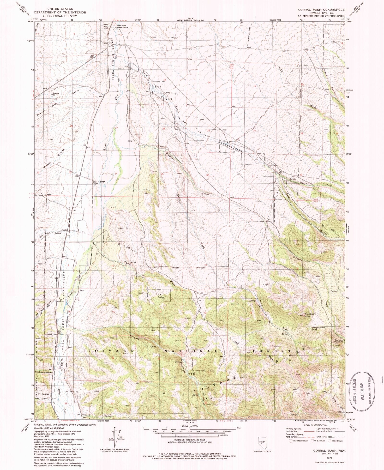 Classic USGS Corral Wash Nevada 7.5'x7.5' Topo Map – MyTopo Map Store