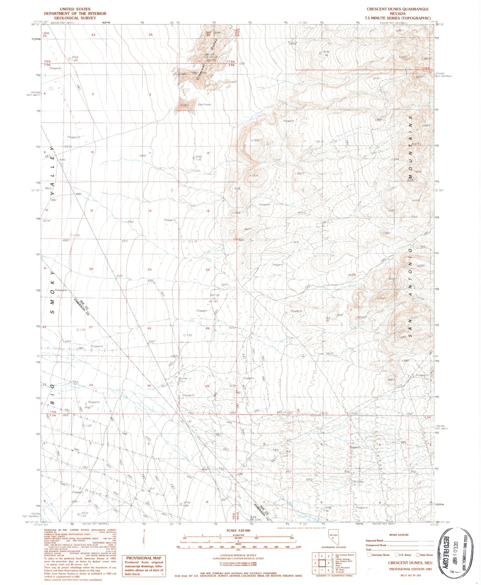 Classic USGS Crescent Dunes Nevada 7.5'x7.5' Topo Map – MyTopo Map Store