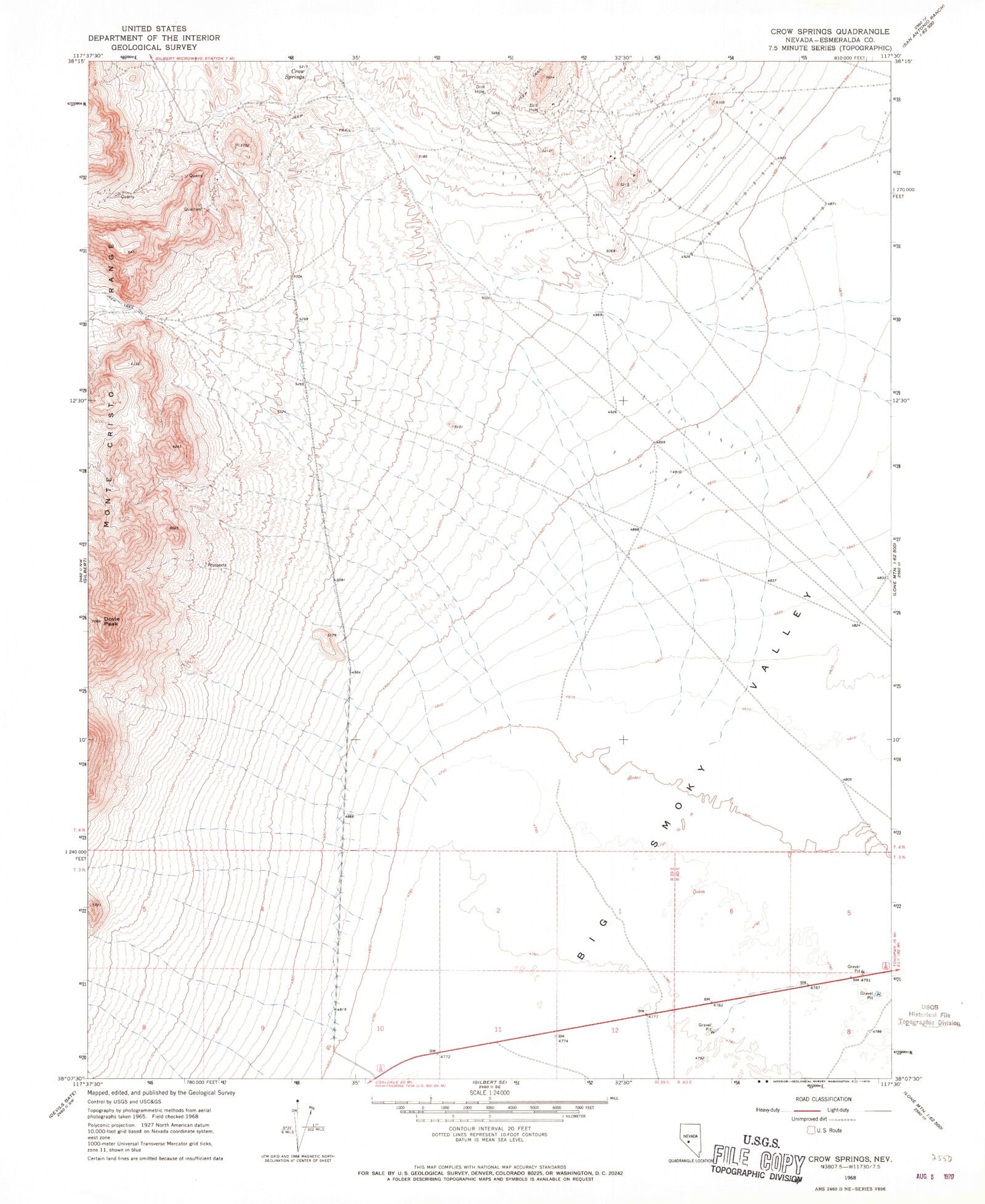 Classic USGS Crow Springs Nevada 7.5'x7.5' Topo Map – MyTopo Map Store