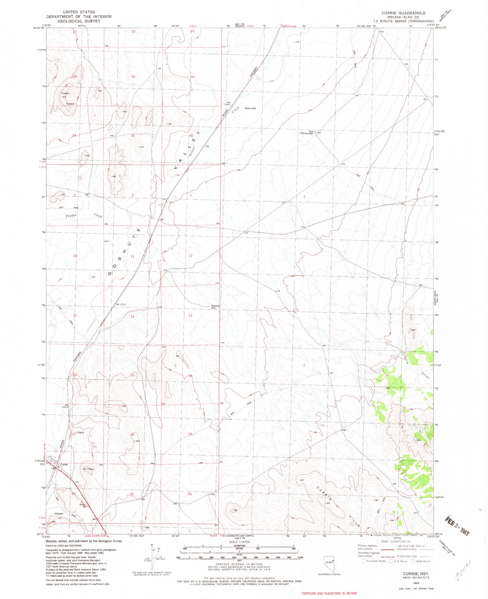 Classic USGS Currie Nevada 7.5'x7.5' Topo Map – MyTopo Map Store