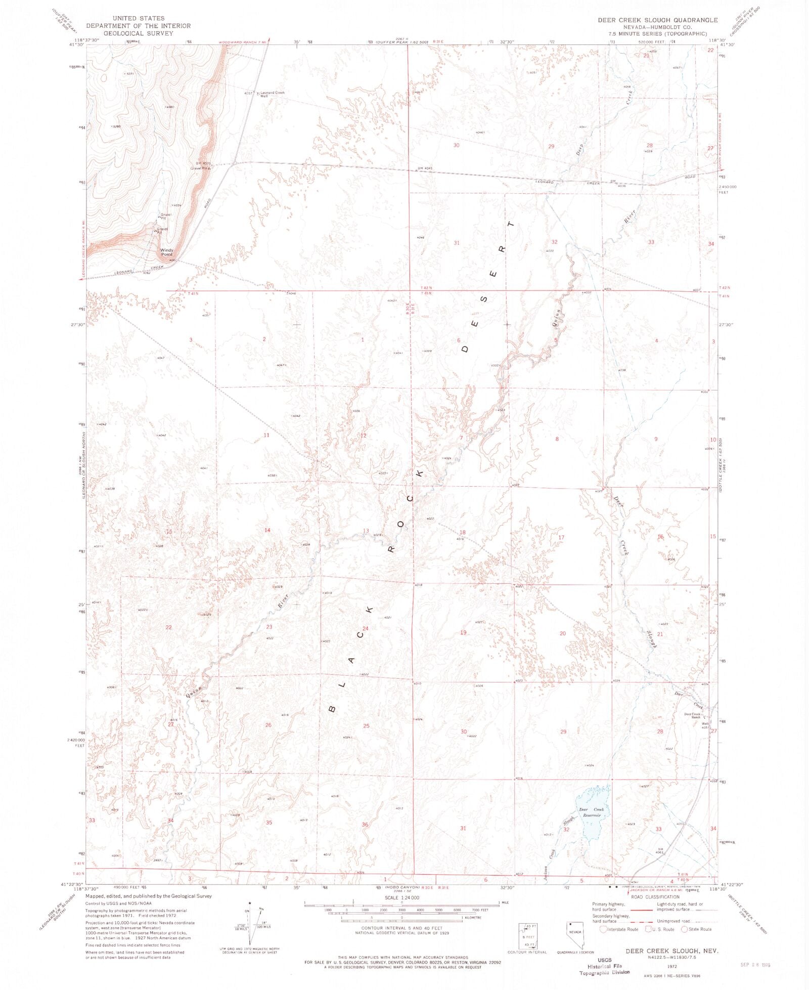 Classic USGS Deer Creek Slough Nevada 7.5'x7.5' Topo Map – MyTopo Map Store