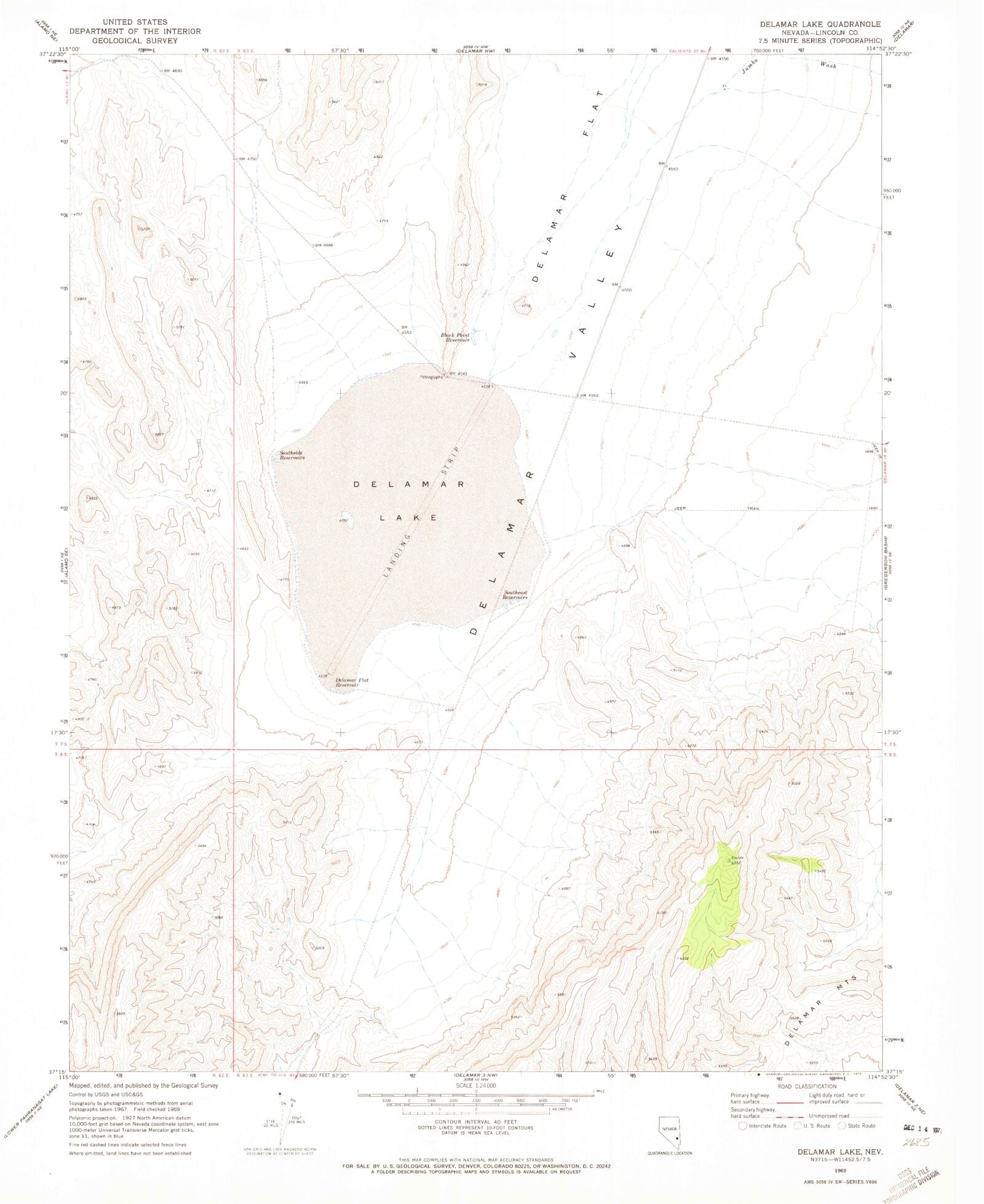 Classic USGS Delamar Lake Nevada 7.5'x7.5' Topo Map – MyTopo Map Store