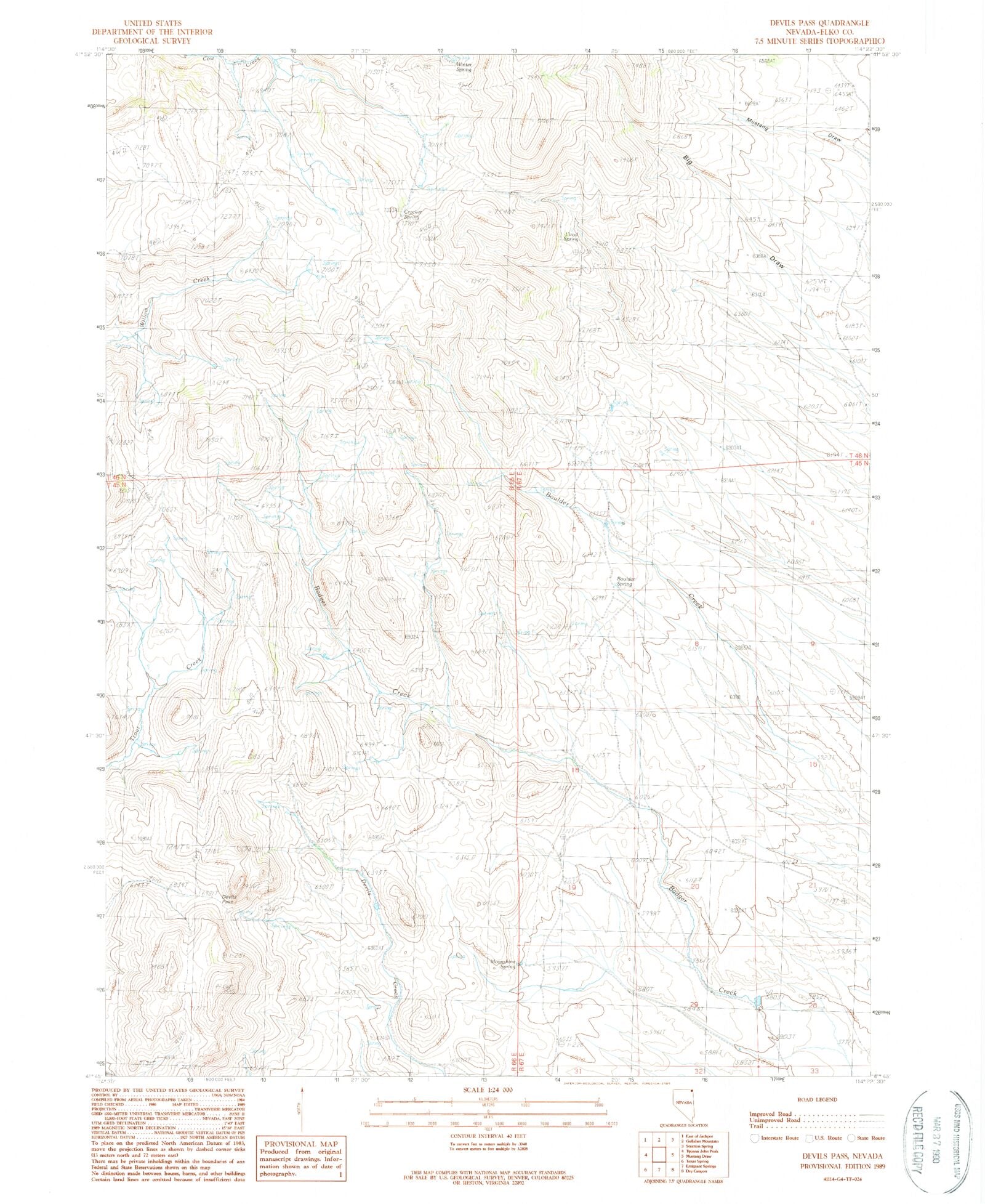 Classic USGS Devils Pass Nevada 7.5'x7.5' Topo Map – MyTopo Map Store