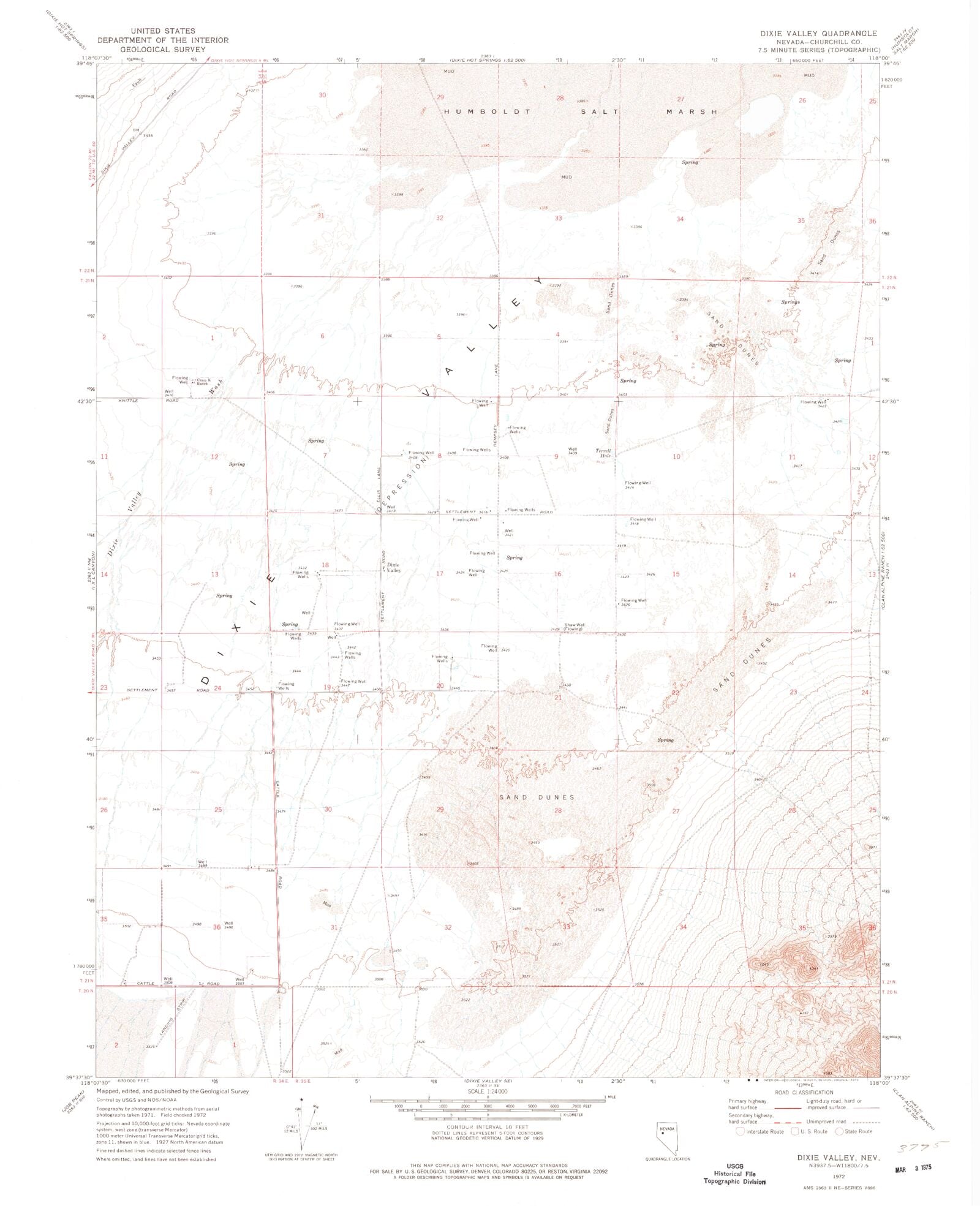 Classic USGS Dixie Valley Nevada 7.5'x7.5' Topo Map – MyTopo Map Store