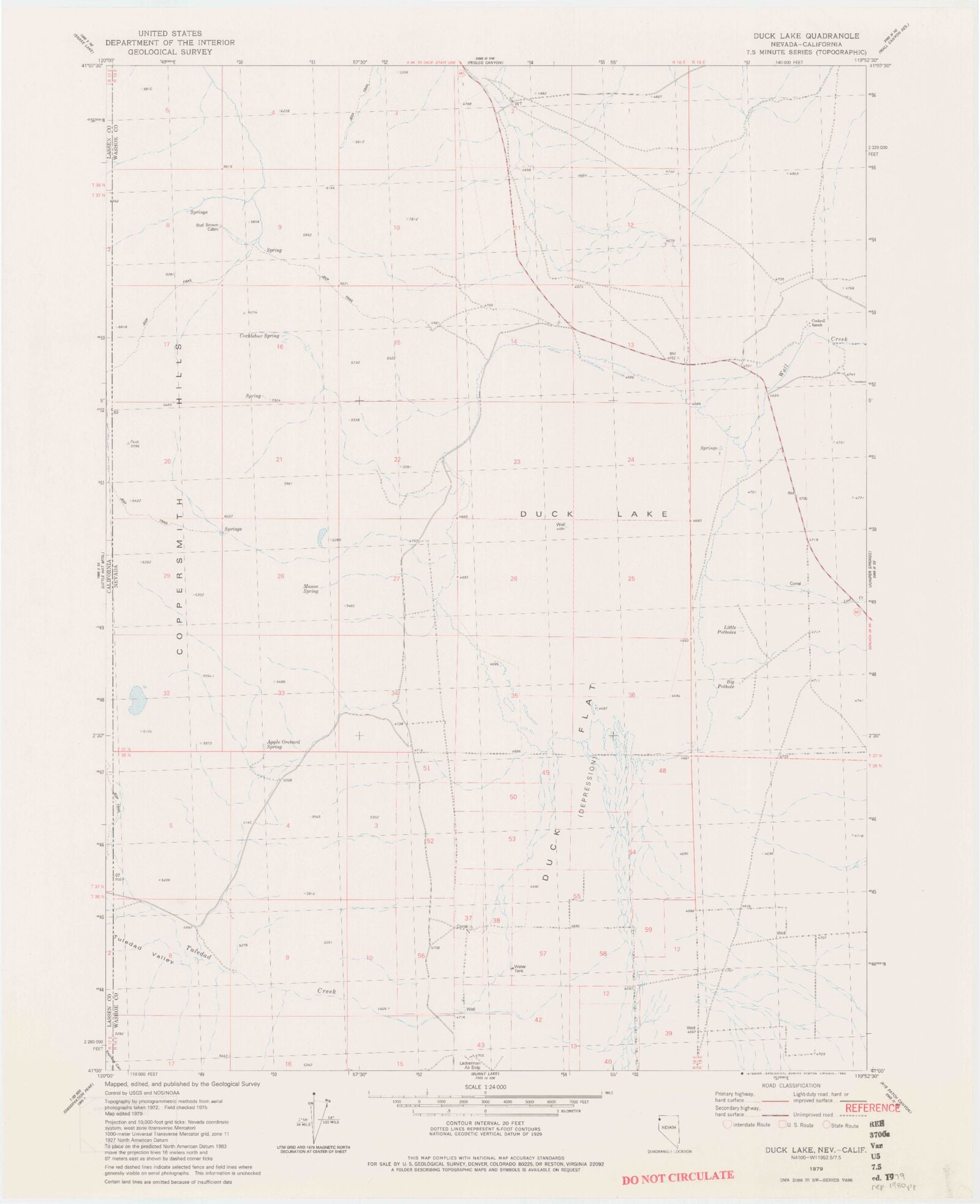 Classic USGS Duck Lake Nevada 7.5'x7.5' Topo Map – MyTopo Map Store