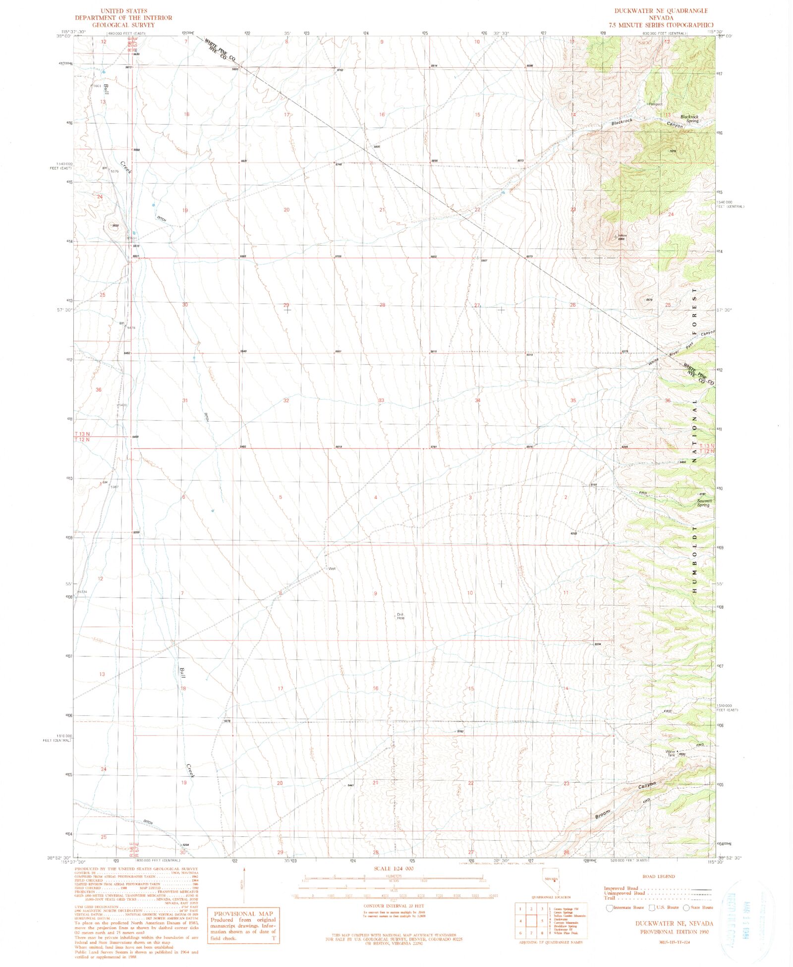 Classic USGS Duckwater NE Nevada 7.5'x7.5' Topo Map – MyTopo Map Store