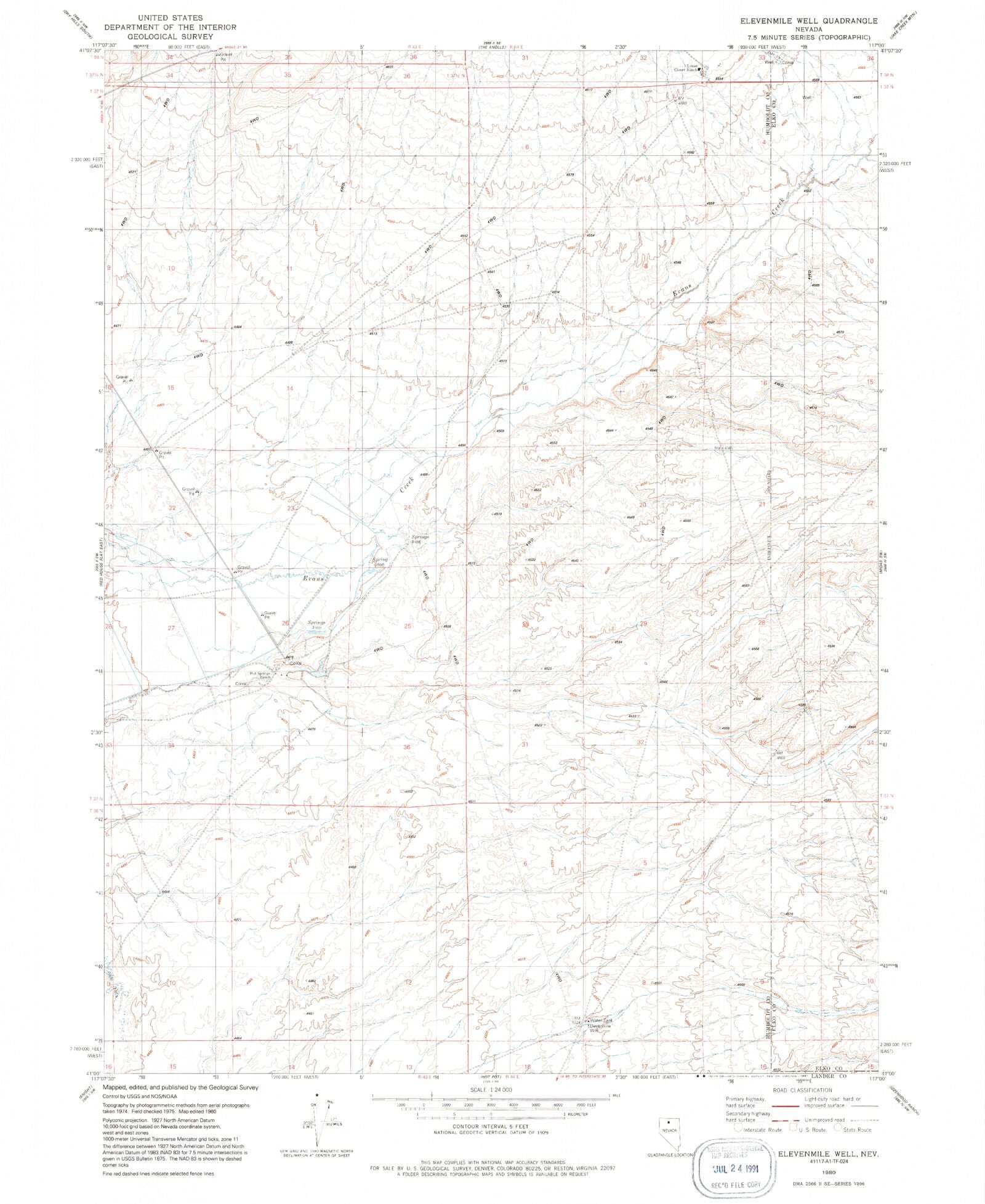 Classic USGS Elevenmile Well Nevada 7.5'x7.5' Topo Map – MyTopo Map Store