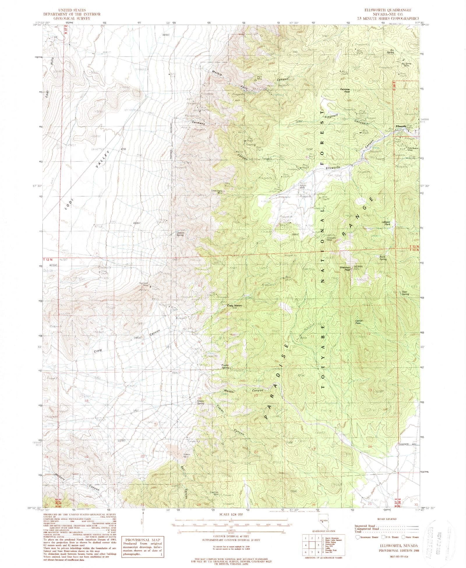 Classic USGS Ellsworth Nevada 7.5'x7.5' Topo Map – MyTopo Map Store