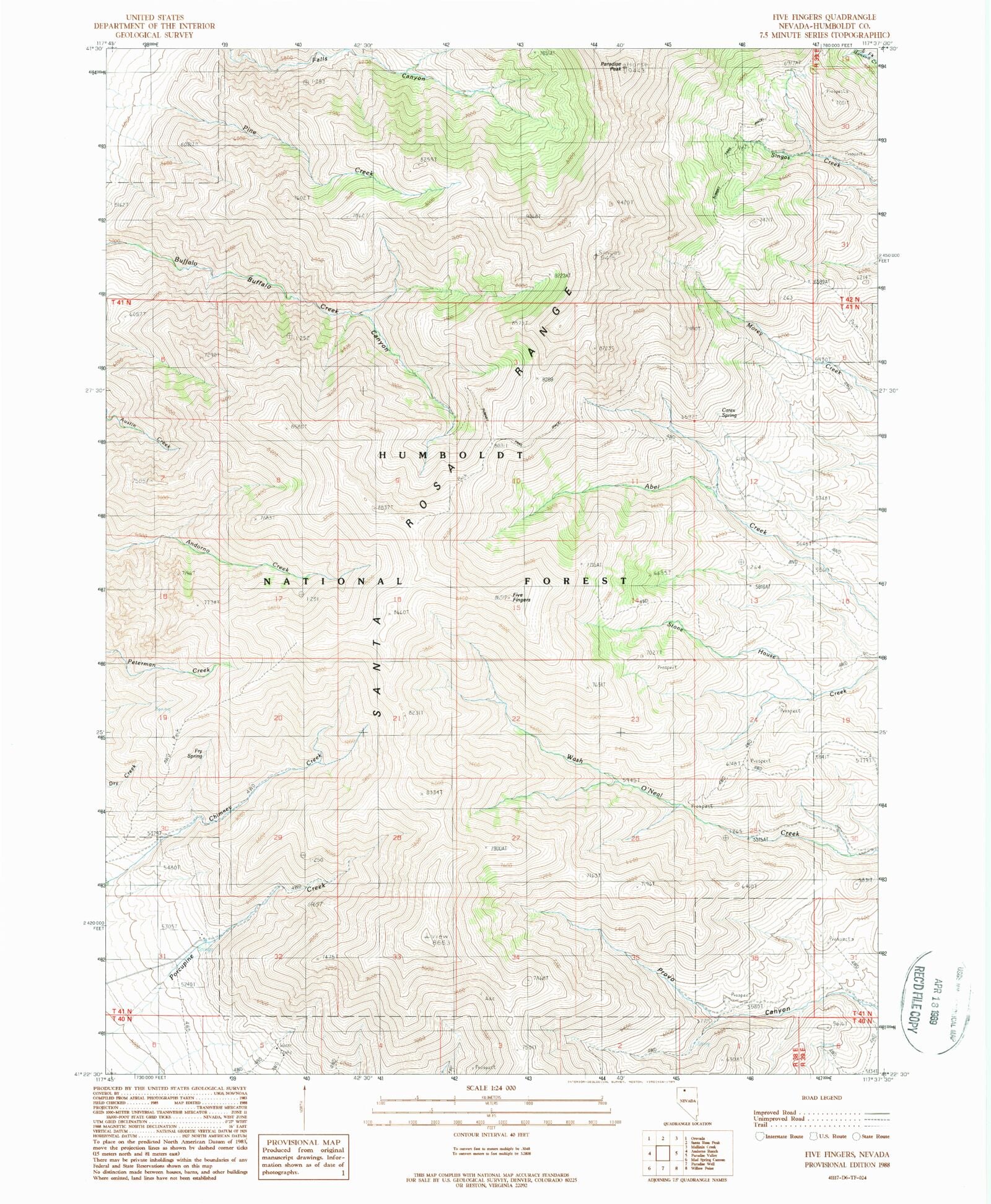Classic USGS Five Fingers Nevada 7.5'x7.5' Topo Map – MyTopo Map Store