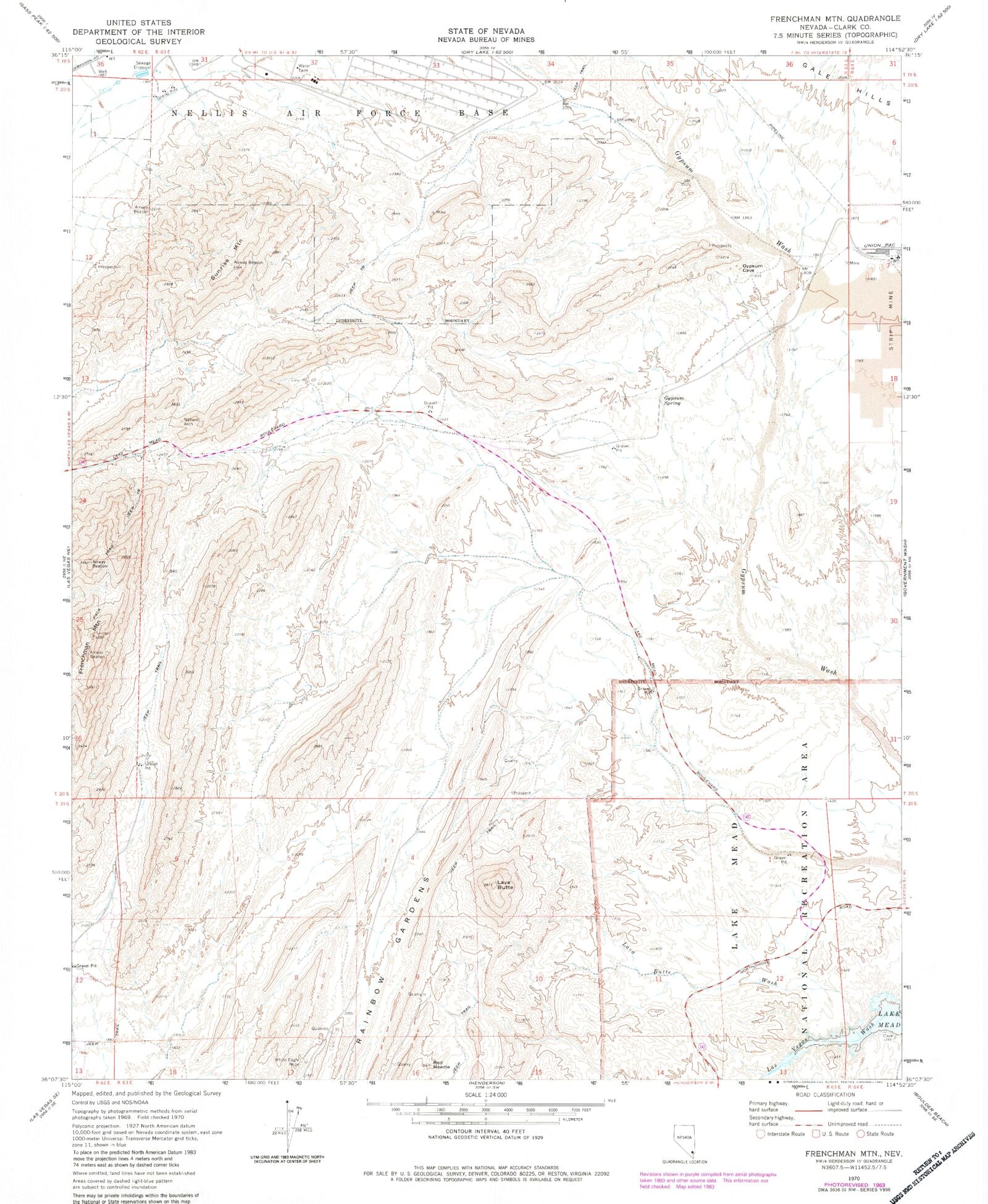 Classic USGS Frenchman Mountain Nevada 7.5'x7.5' Topo Map – MyTopo Map ...