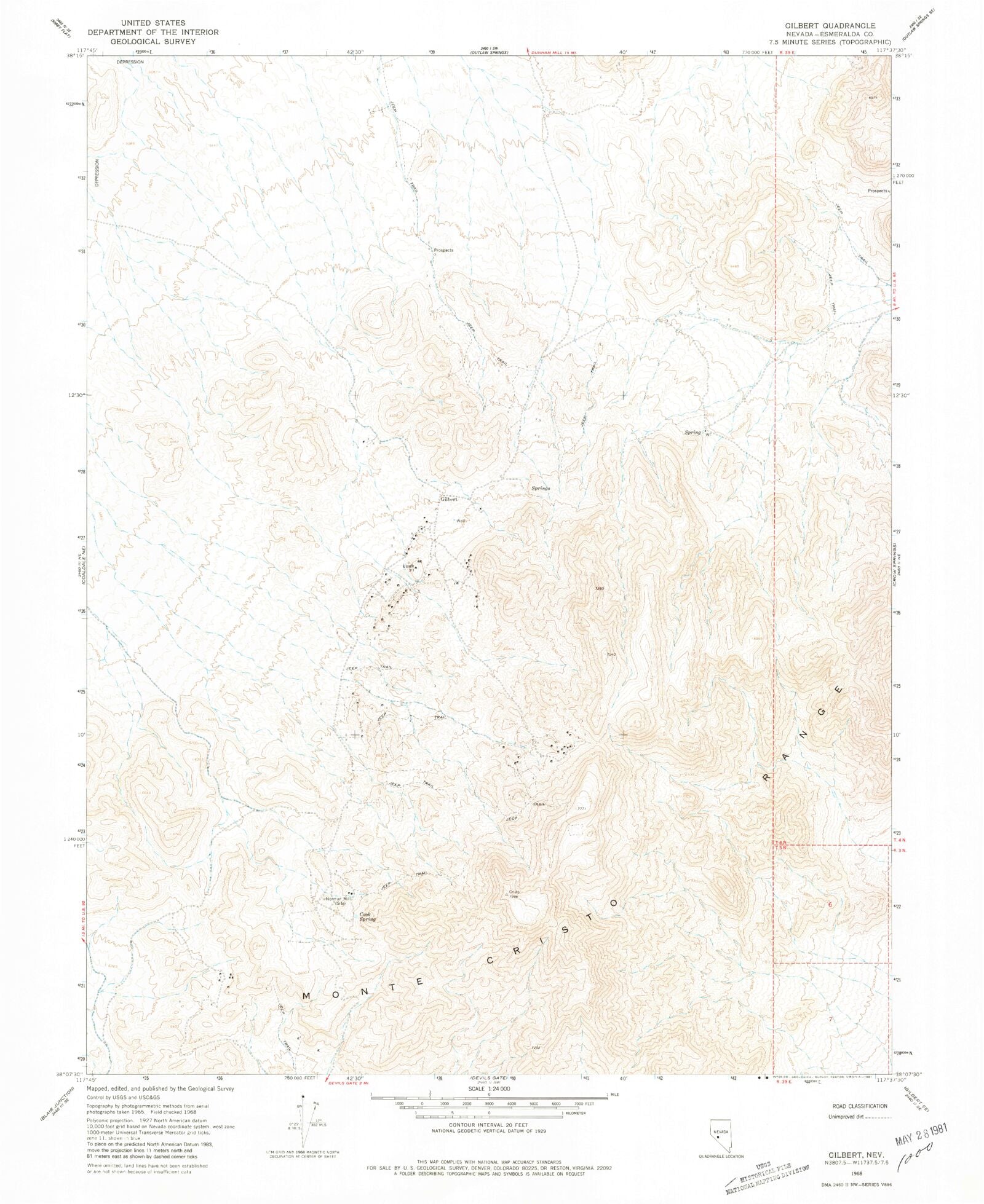 Classic USGS Gilbert Nevada 7.5'x7.5' Topo Map – MyTopo Map Store