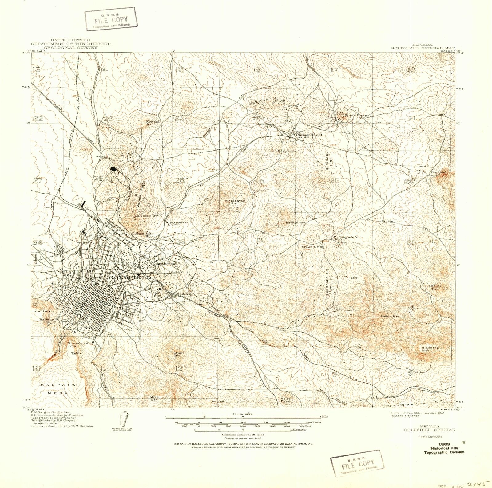Classic USGS Goldfield Special Nevada 7.5'x7.5' Topo Map – MyTopo Map Store