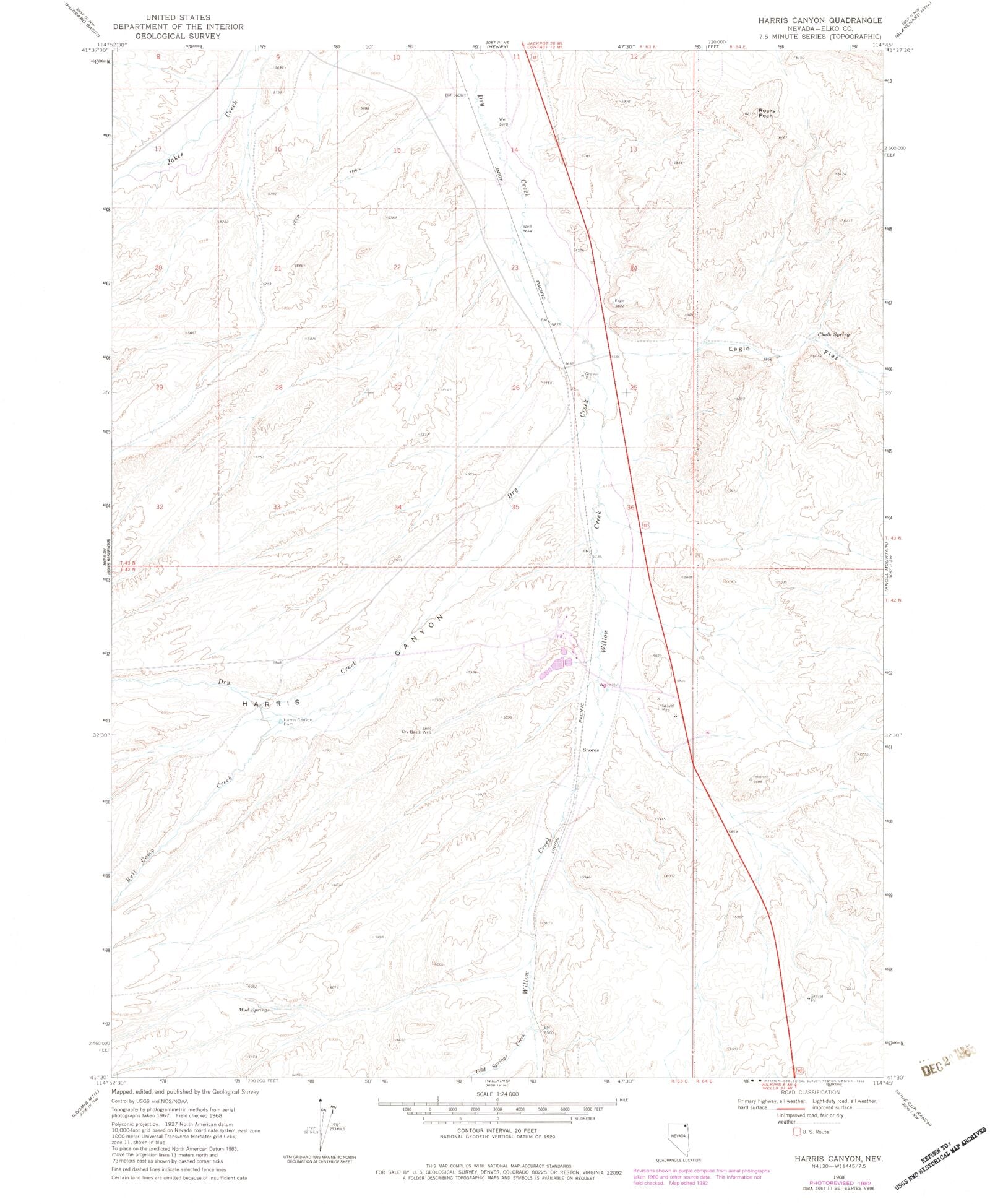 Classic USGS Harris Canyon Nevada 7.5'x7.5' Topo Map – MyTopo Map Store