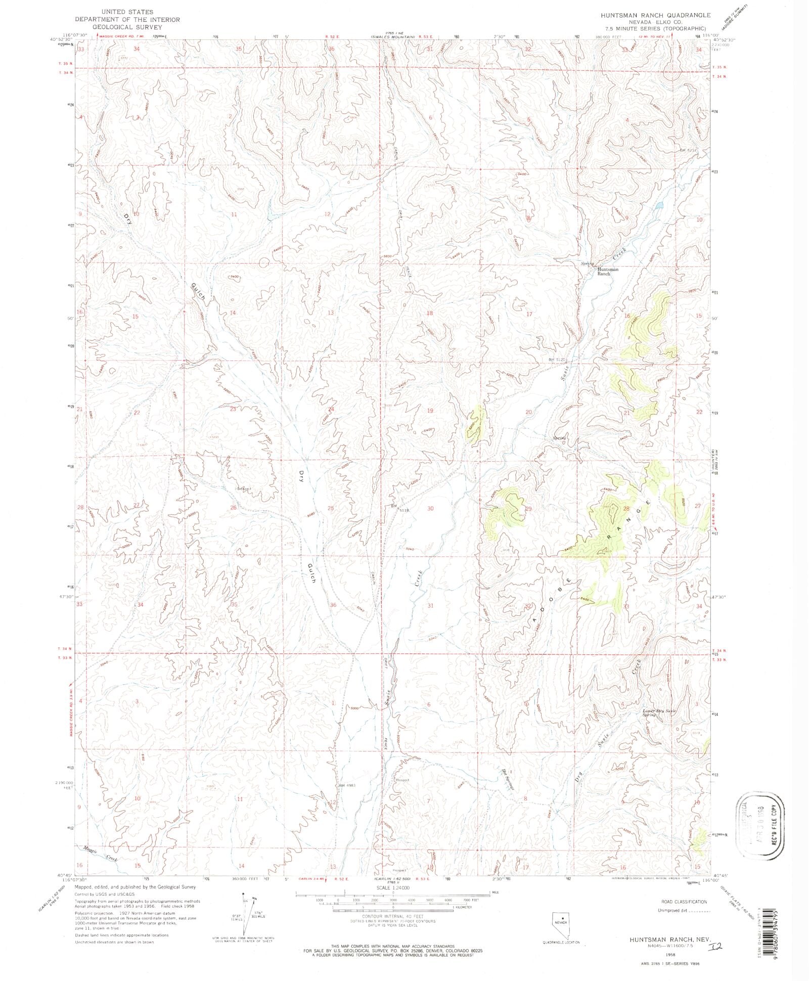 Classic USGS Huntsman Ranch Nevada 7.5'x7.5' Topo Map – MyTopo Map Store