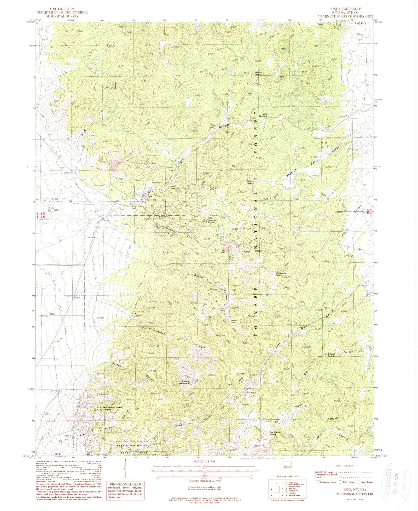 Classic USGS Ione Nevada 7.5'x7.5' Topo Map – MyTopo Map Store