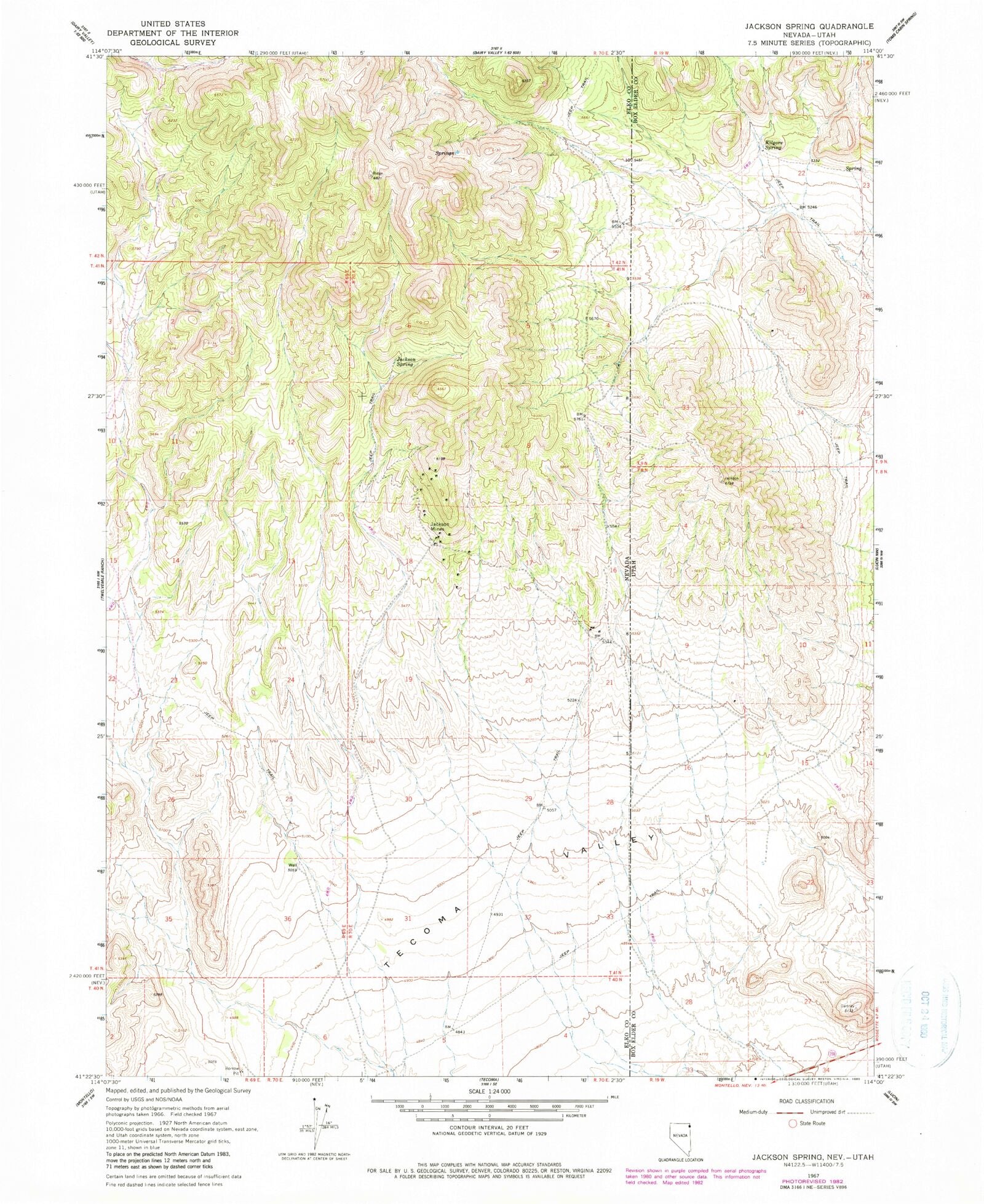 Classic USGS Jackson Spring Nevada 7.5'x7.5' Topo Map – MyTopo Map Store