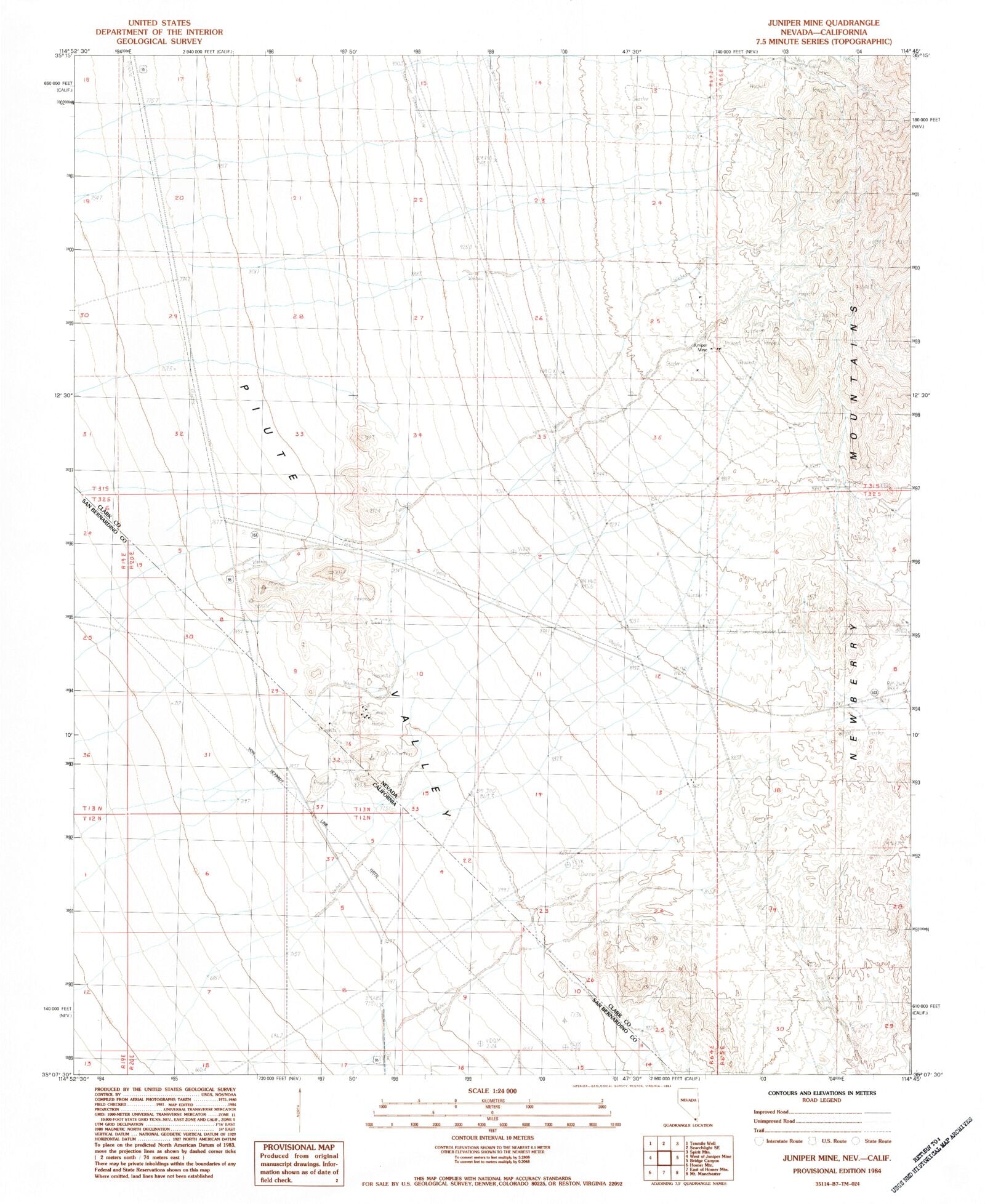 Classic USGS Juniper Mine Nevada 7.5'x7.5' Topo Map – MyTopo Map Store