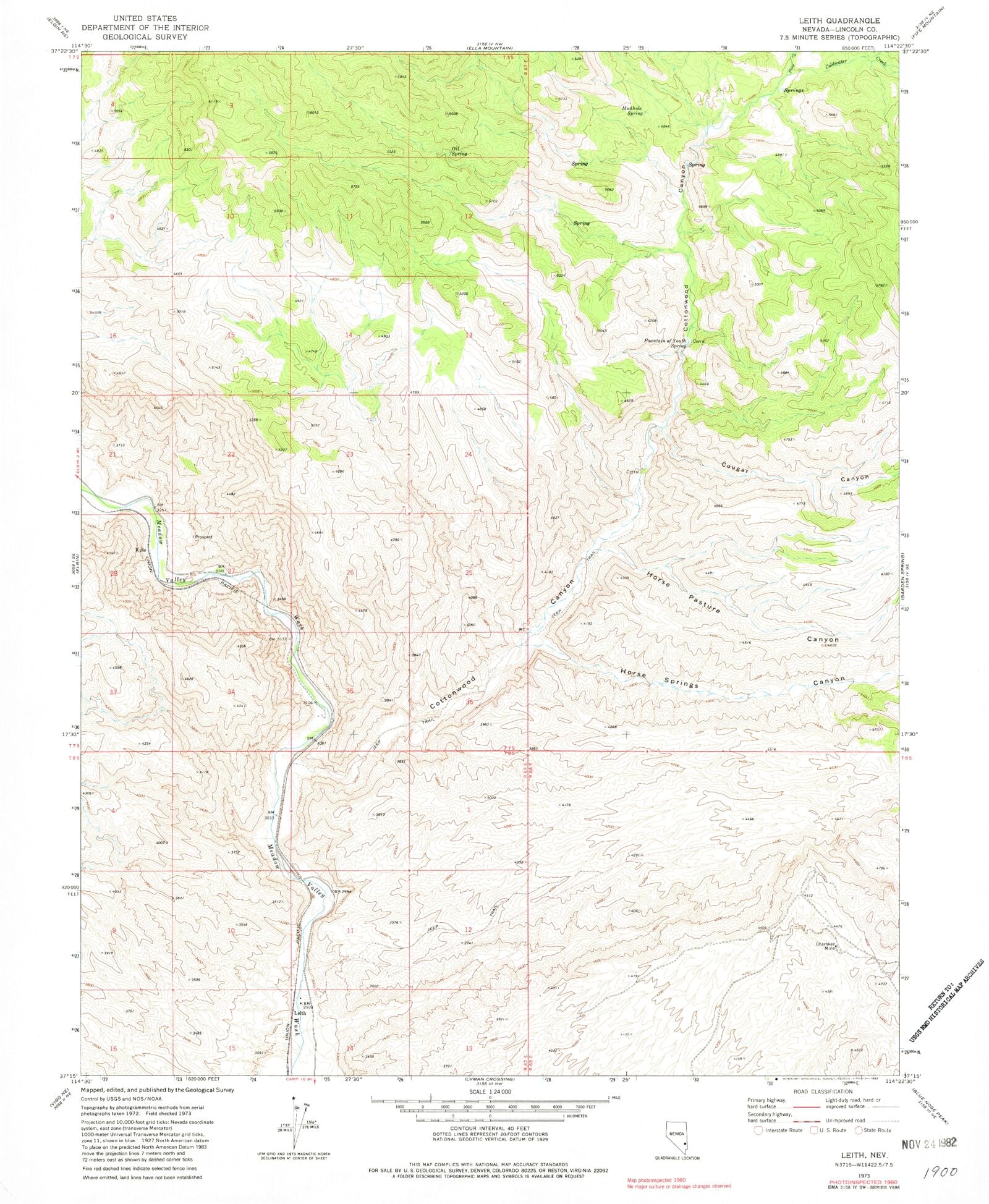 Classic USGS Leith Nevada 7.5'x7.5' Topo Map – MyTopo Map Store