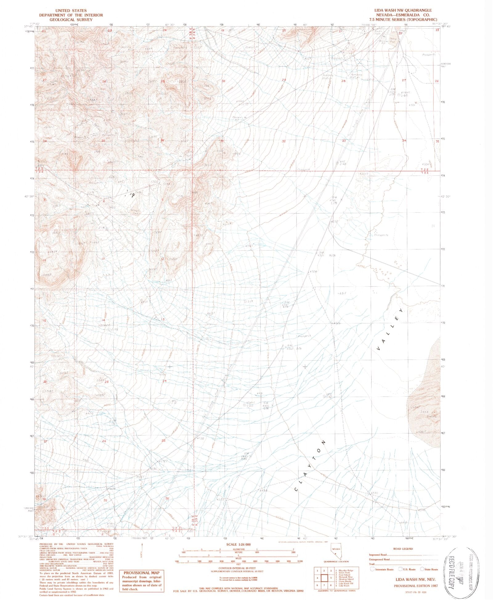Classic USGS Lida Wash NW Nevada 7.5'x7.5' Topo Map – MyTopo Map Store