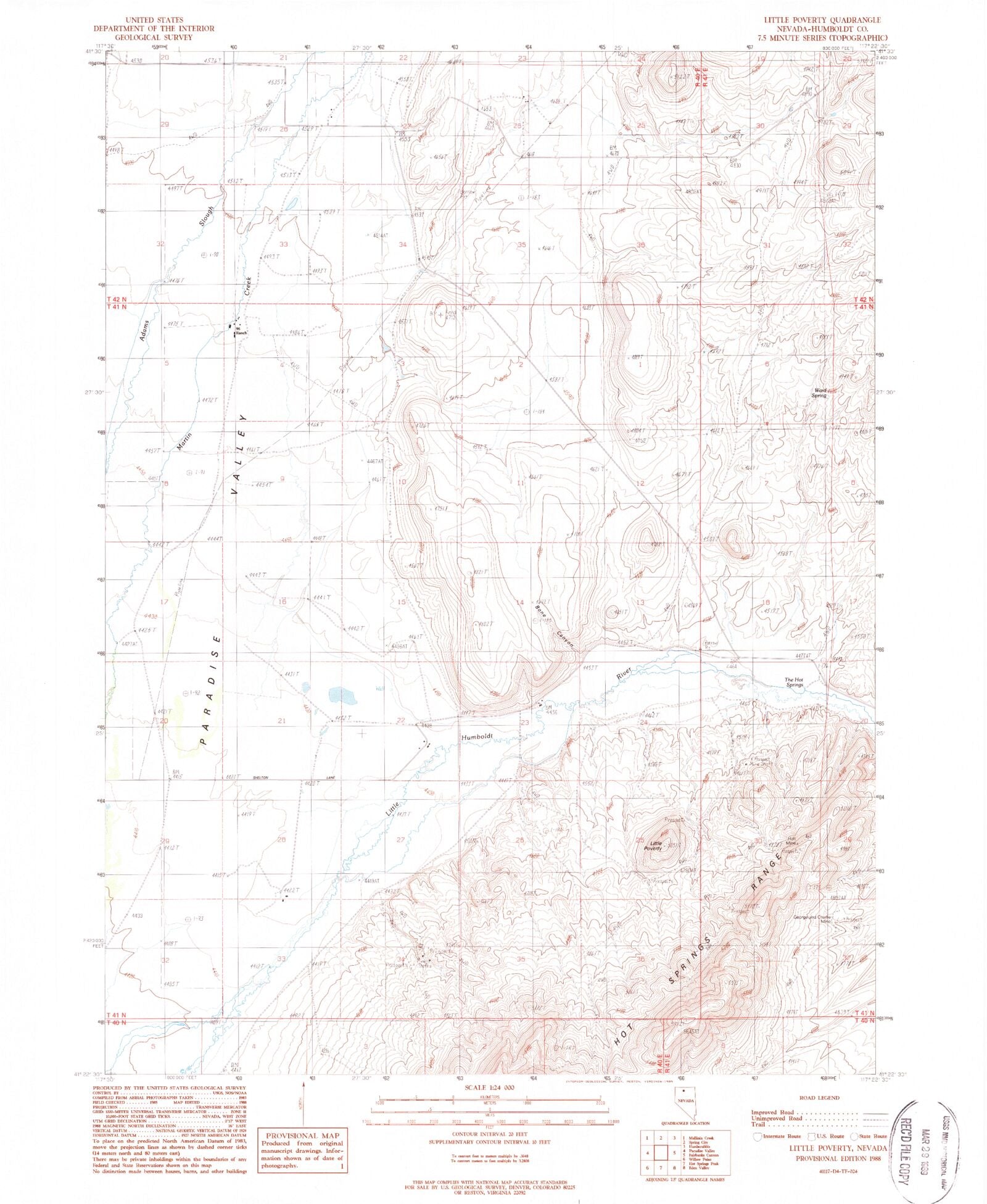 Classic USGS Little Poverty Nevada 7.5'x7.5' Topo Map – MyTopo Map Store