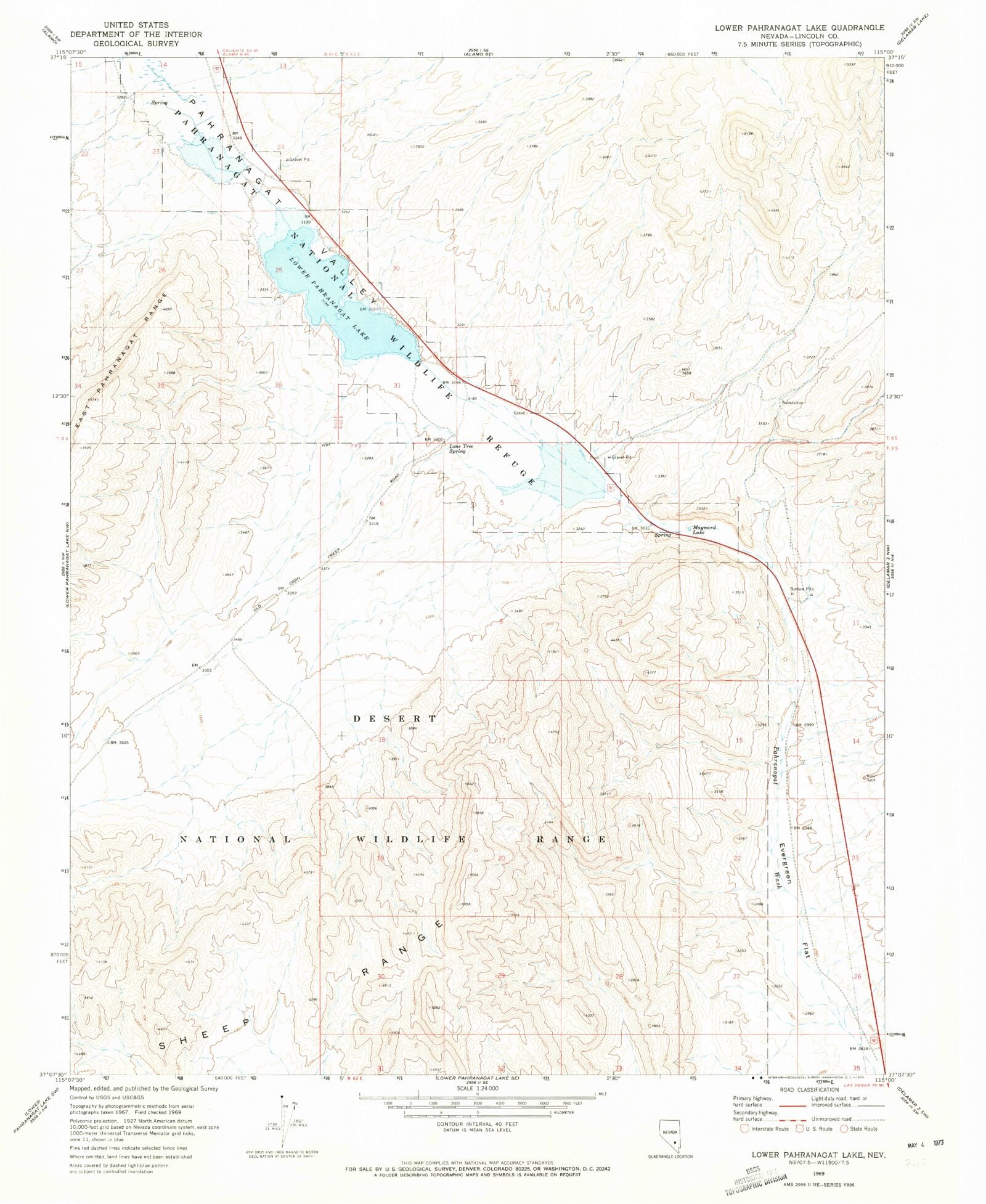 Classic USGS Lower Pahranagat Lake Nevada 7.5'x7.5' Topo Map – MyTopo Map Store