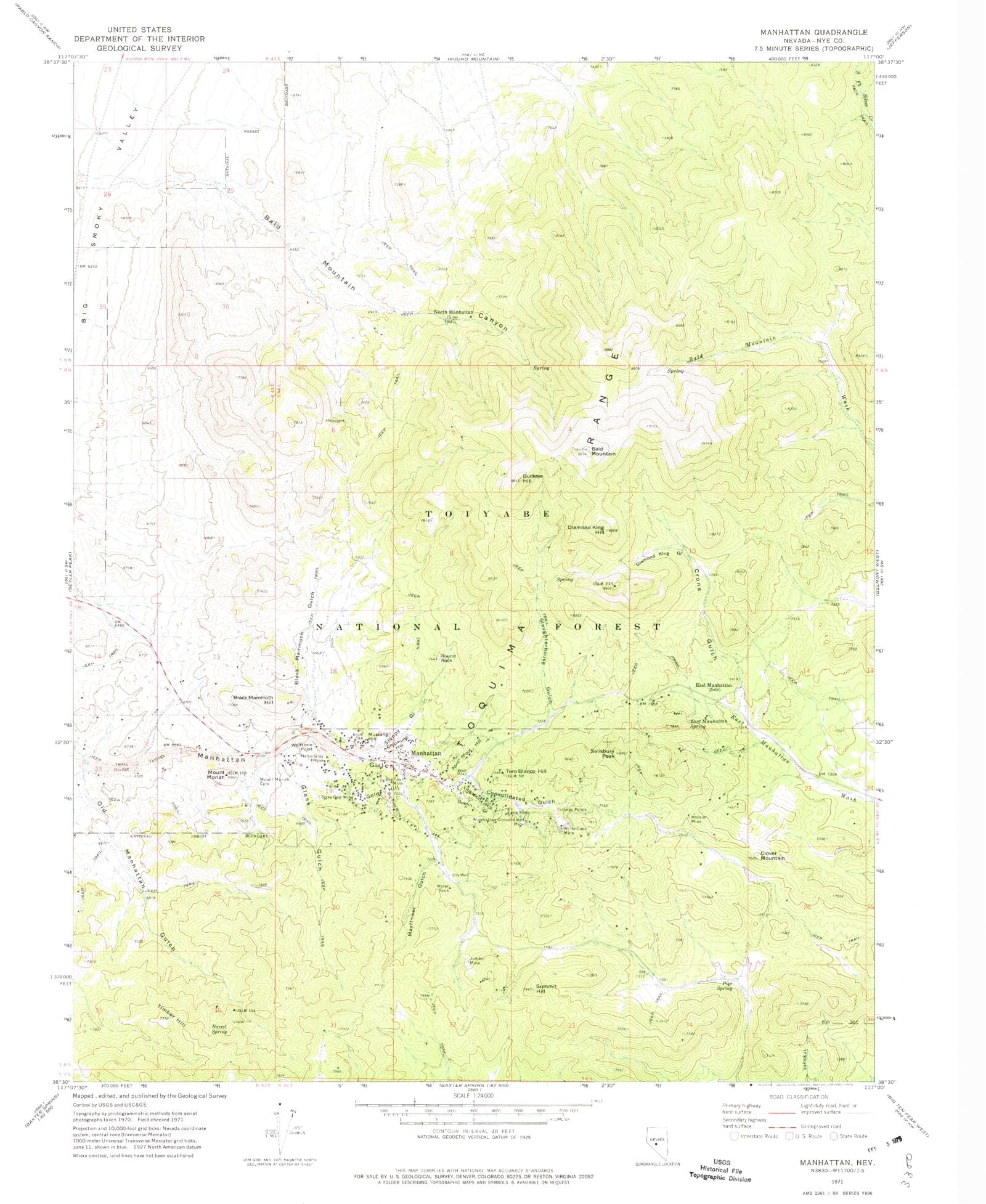 Classic USGS Manhattan Nevada 7.5'x7.5' Topo Map – MyTopo Map Store