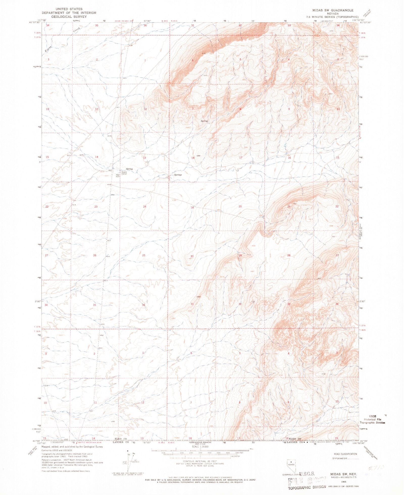 Classic USGS Midas SW Nevada 7.5'x7.5' Topo Map – MyTopo Map Store