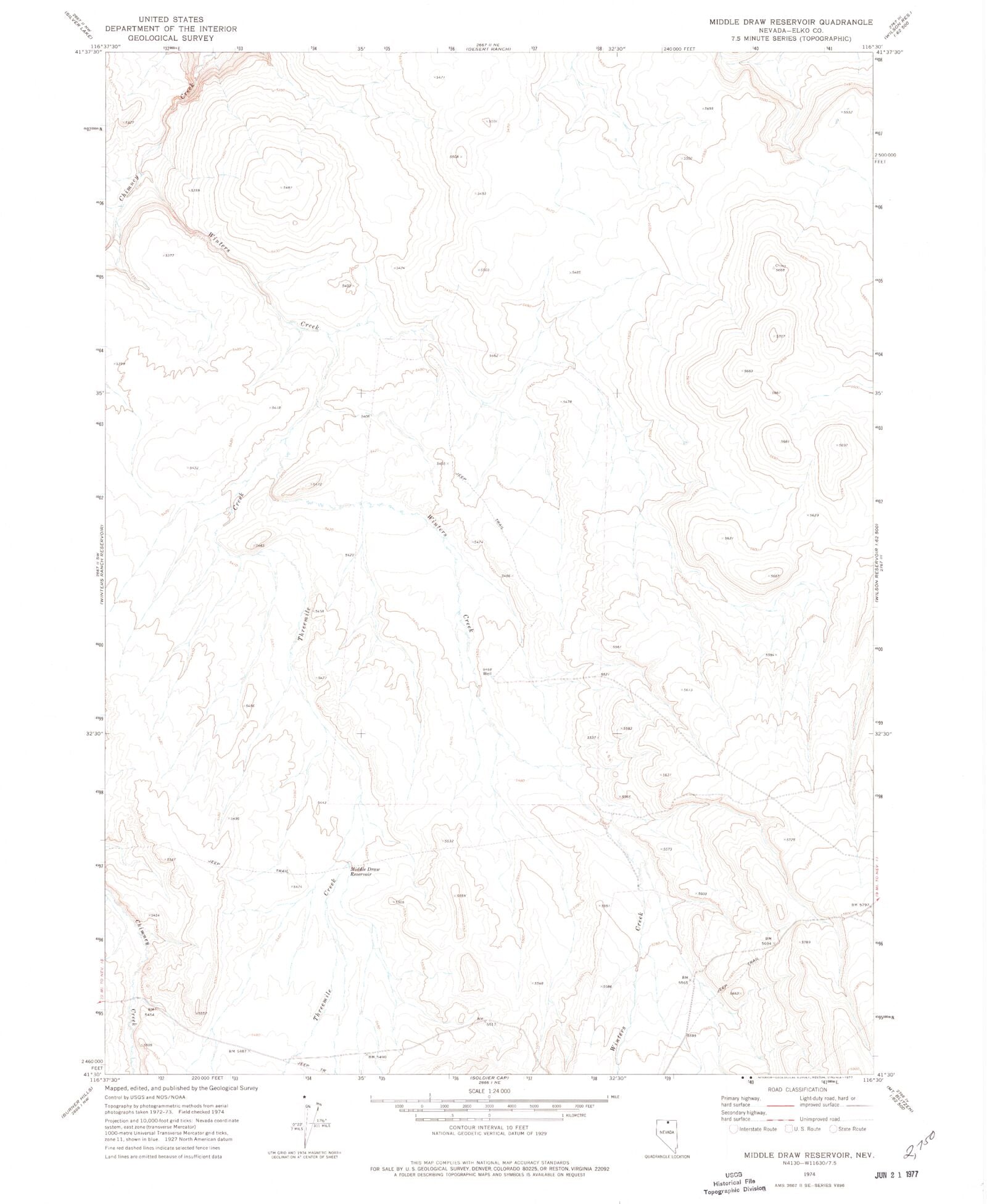 Classic USGS Middle Draw Reservoir Nevada 7.5'x7.5' Topo Map – MyTopo Map Store