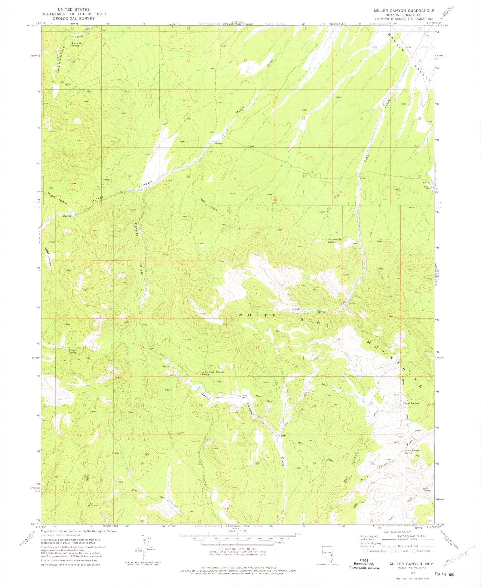 Classic USGS Miller Canyon Nevada 7.5'x7.5' Topo Map – MyTopo Map Store