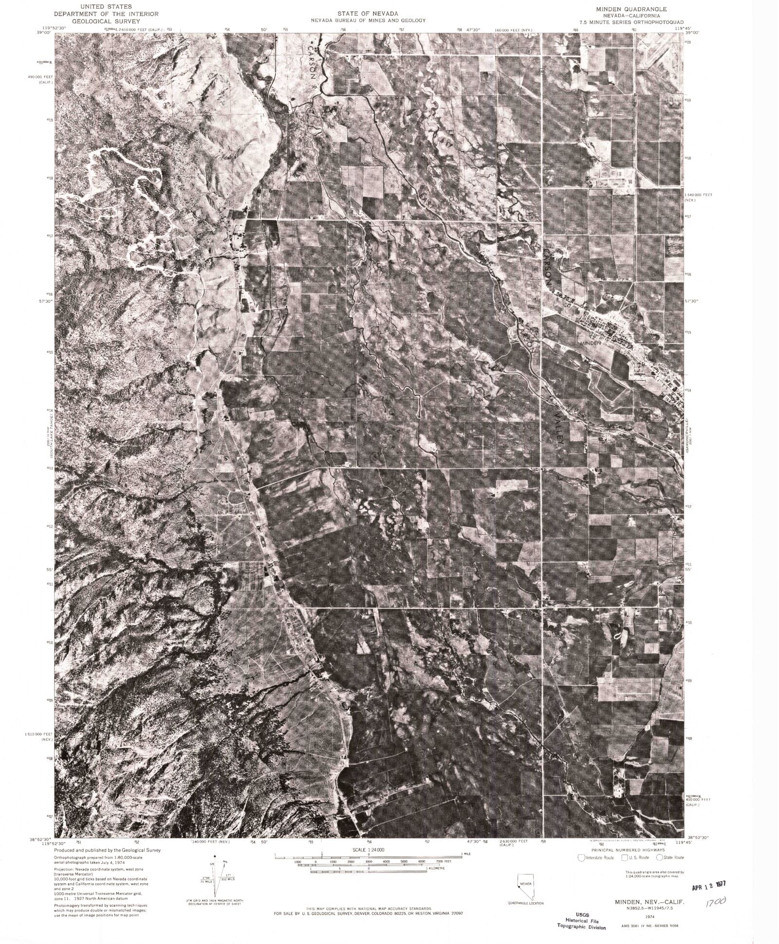 Classic USGS Minden Nevada 7.5'x7.5' Topo Map – MyTopo Map Store