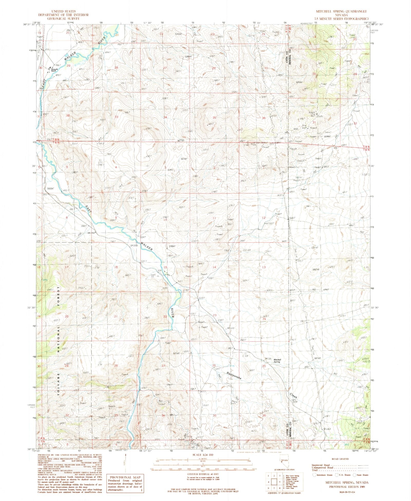 Classic USGS Mitchell Spring Nevada 7.5'x7.5' Topo Map – MyTopo Map Store