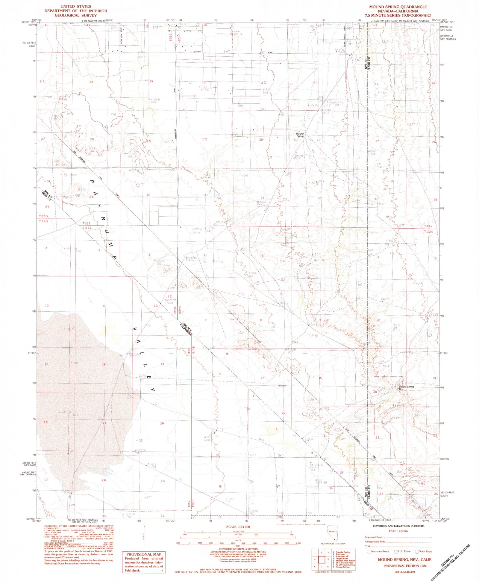 Classic USGS Mound Spring Nevada 7.5'x7.5' Topo Map – MyTopo Map Store