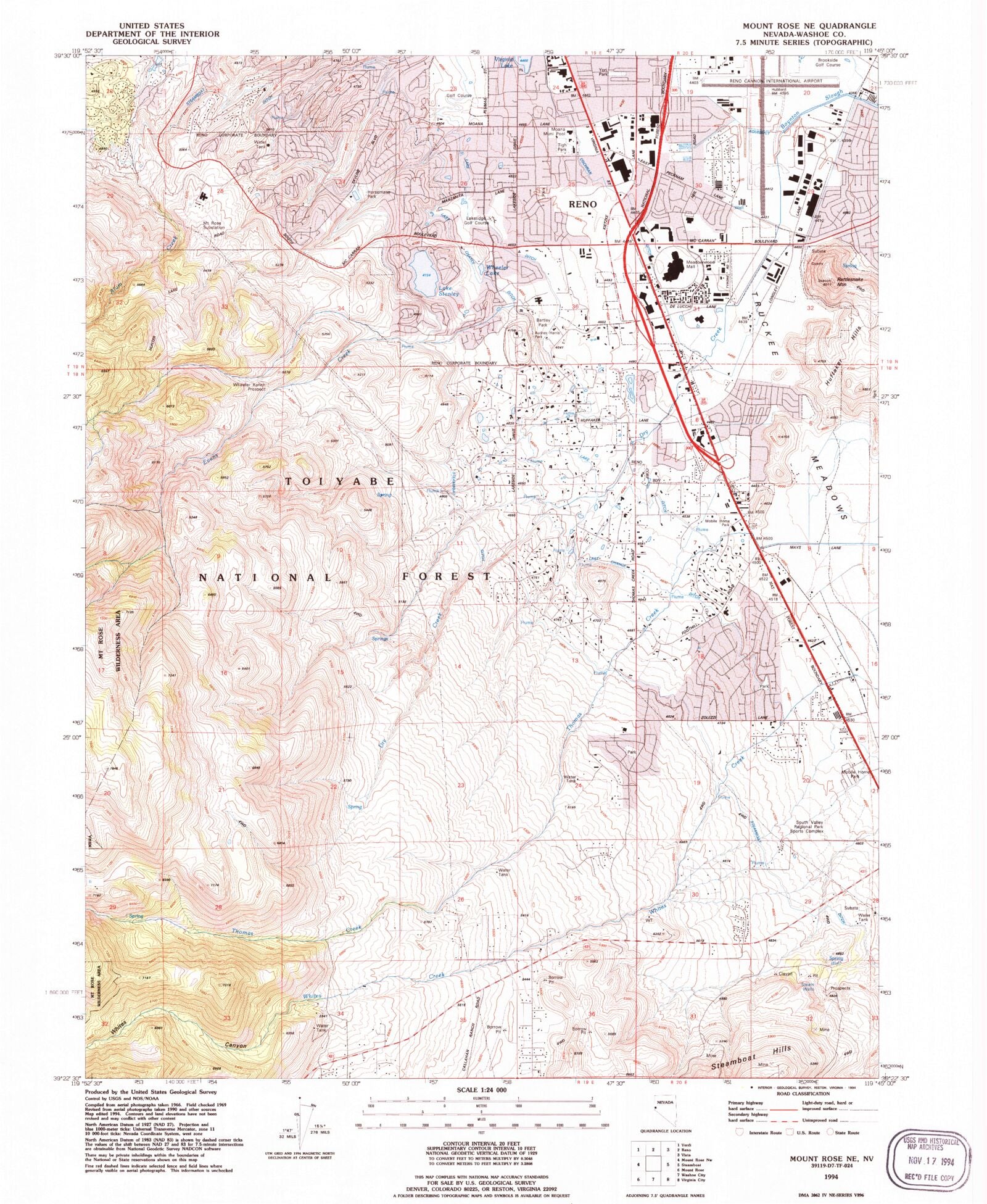 Classic USGS Mount Rose NE Nevada 7.5'x7.5' Topo Map – MyTopo Map Store