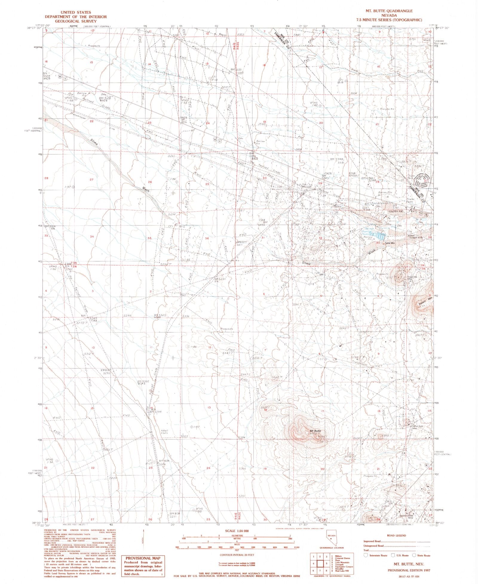 Classic USGS Mount Butte Nevada 7.5'x7.5' Topo Map – MyTopo Map Store