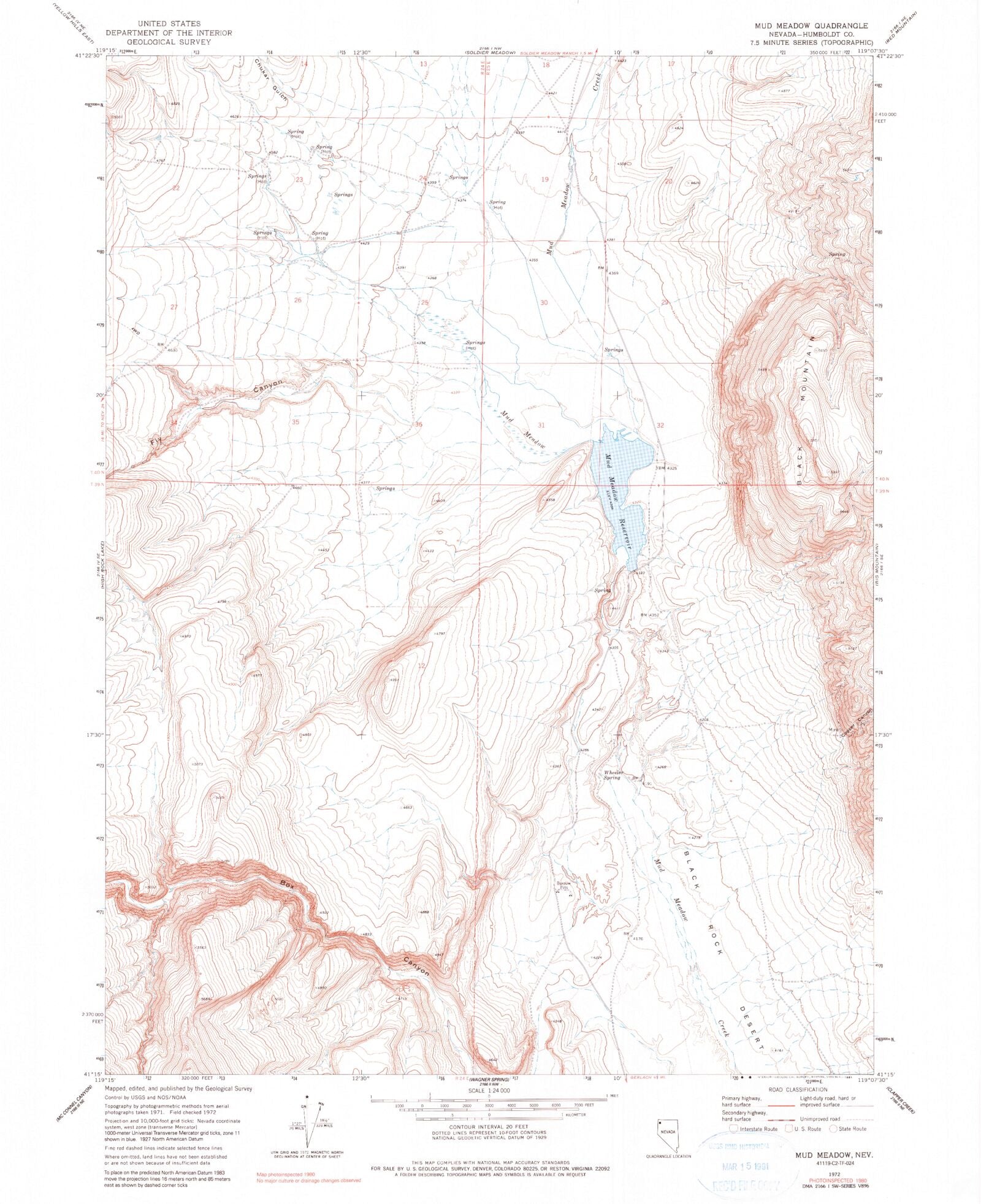Classic USGS Mud Meadow Nevada 7.5'x7.5' Topo Map – MyTopo Map Store