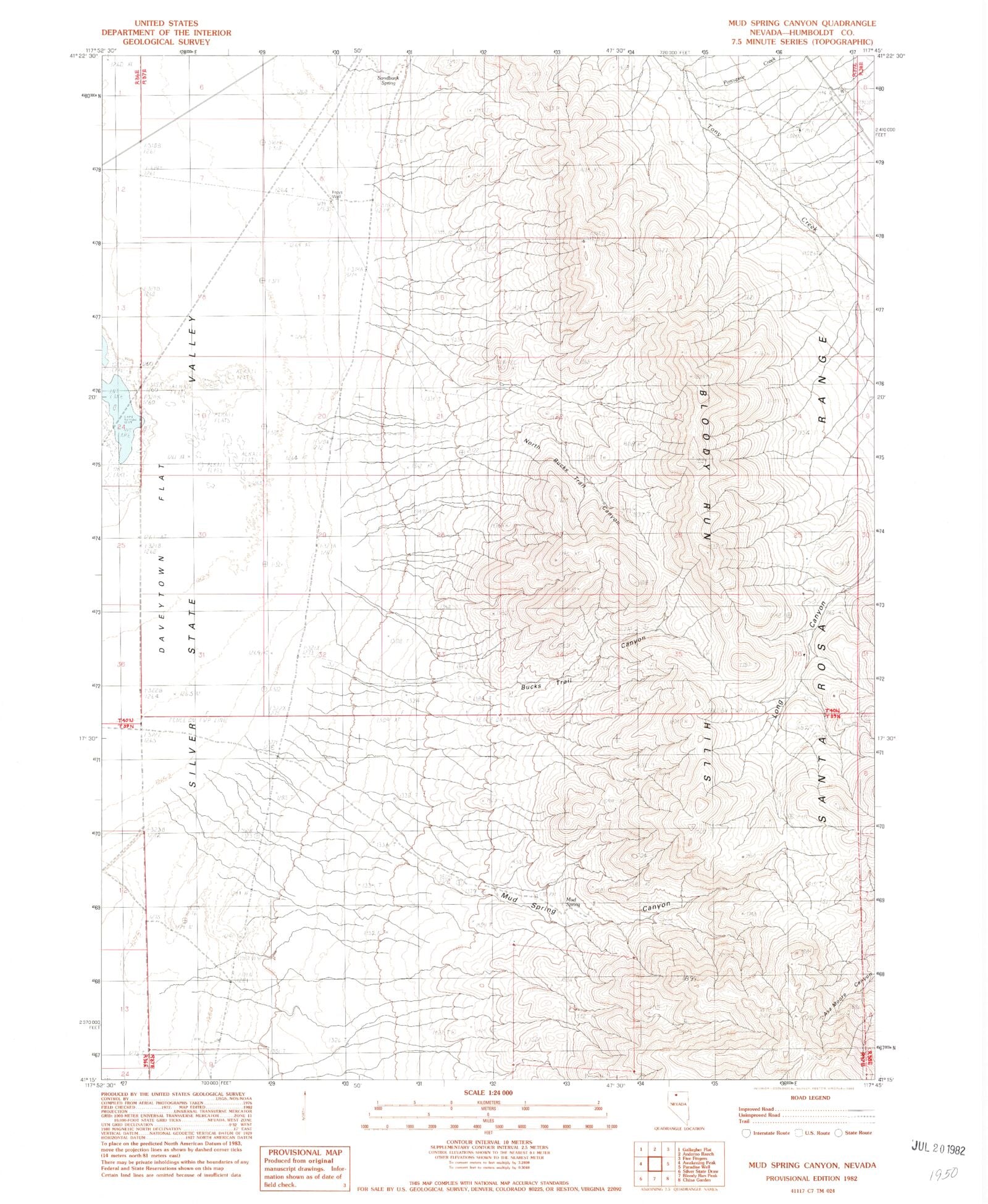 Classic USGS Mud Spring Canyon Nevada 7.5'x7.5' Topo Map – MyTopo Map Store