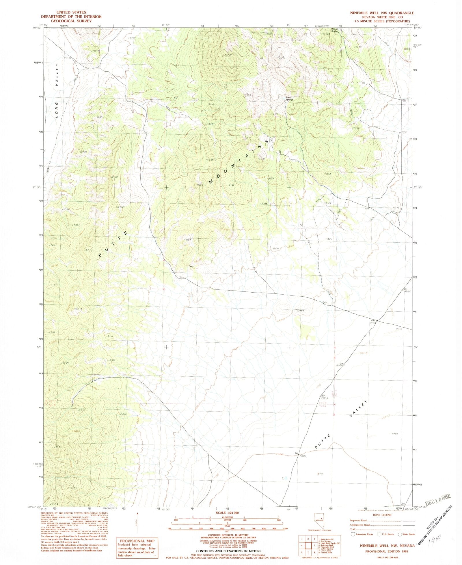 Classic USGS Ninemile Well NW Nevada 7.5'x7.5' Topo Map – MyTopo Map Store