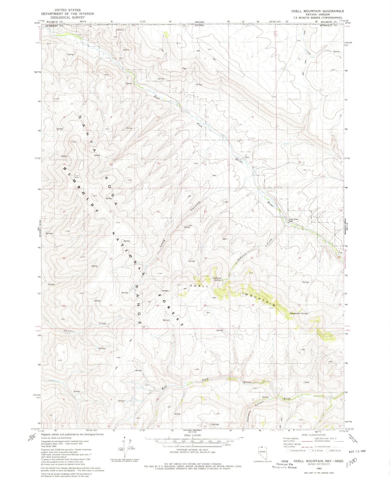 Classic USGS Odell Mountain Nevada 7.5'x7.5' Topo Map – MyTopo Map Store