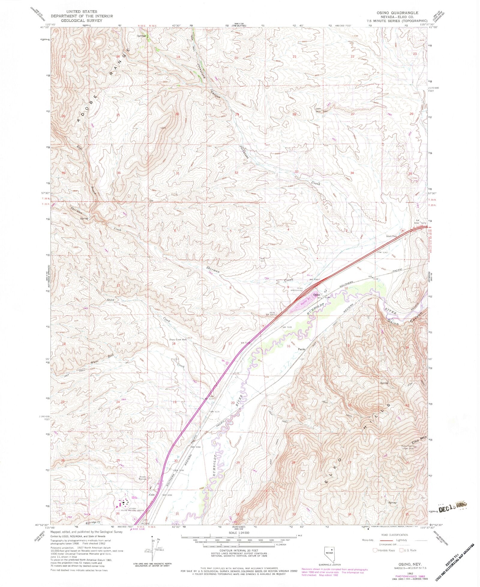 Classic USGS Osino Nevada 7.5'x7.5' Topo Map – MyTopo Map Store