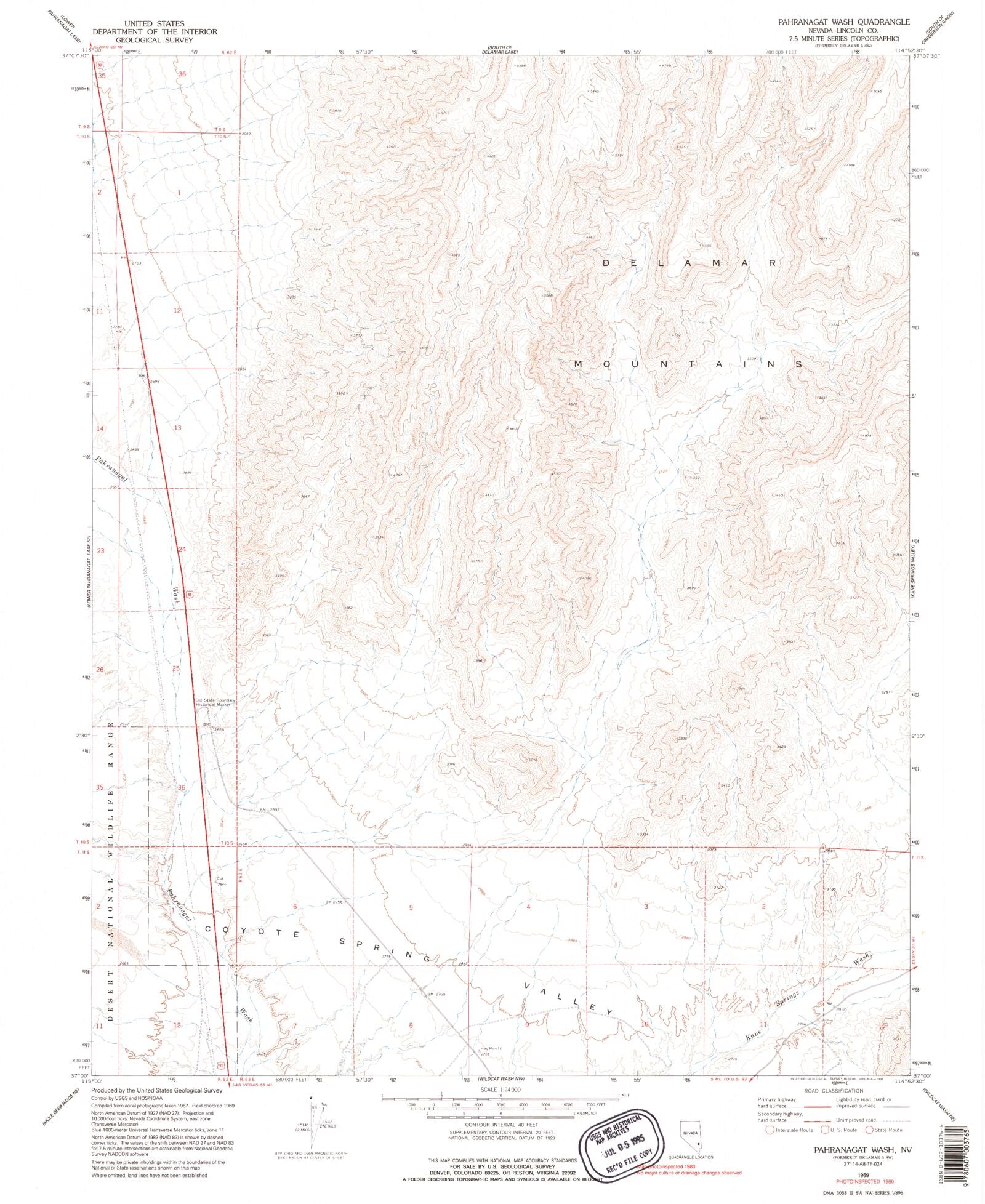 Classic USGS Pahranagat Wash Nevada 7.5'x7.5' Topo Map – MyTopo Map Store