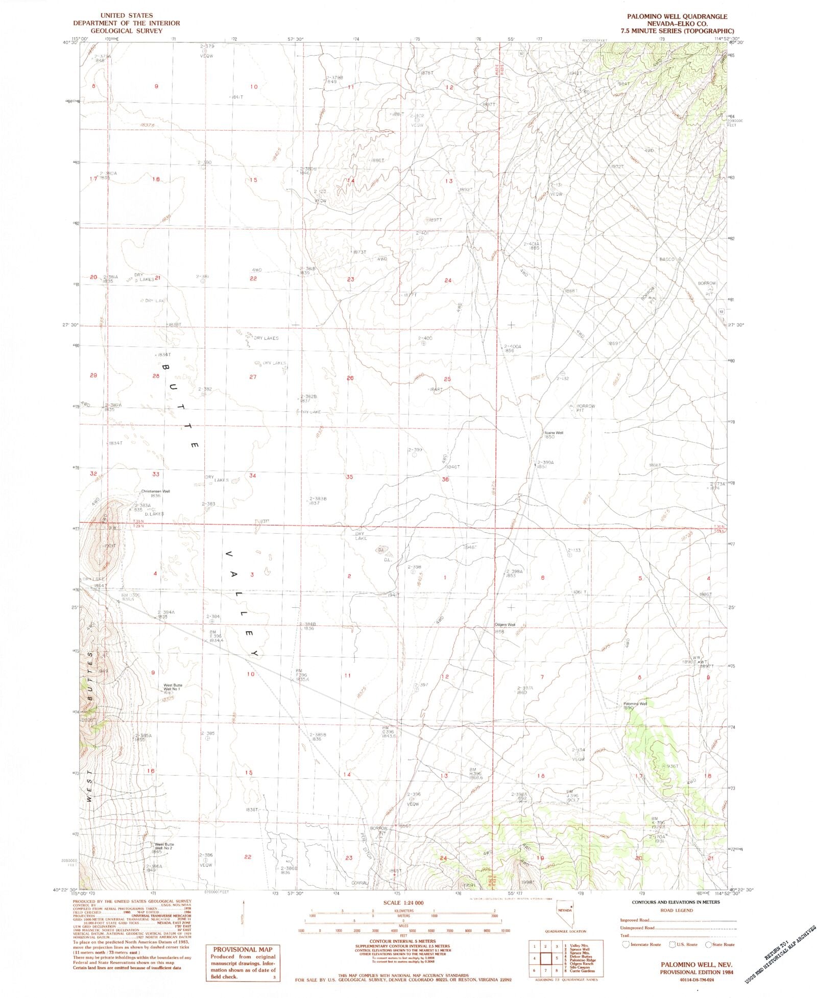 Classic USGS Palomino Well Nevada 7.5'x7.5' Topo Map – MyTopo Map Store