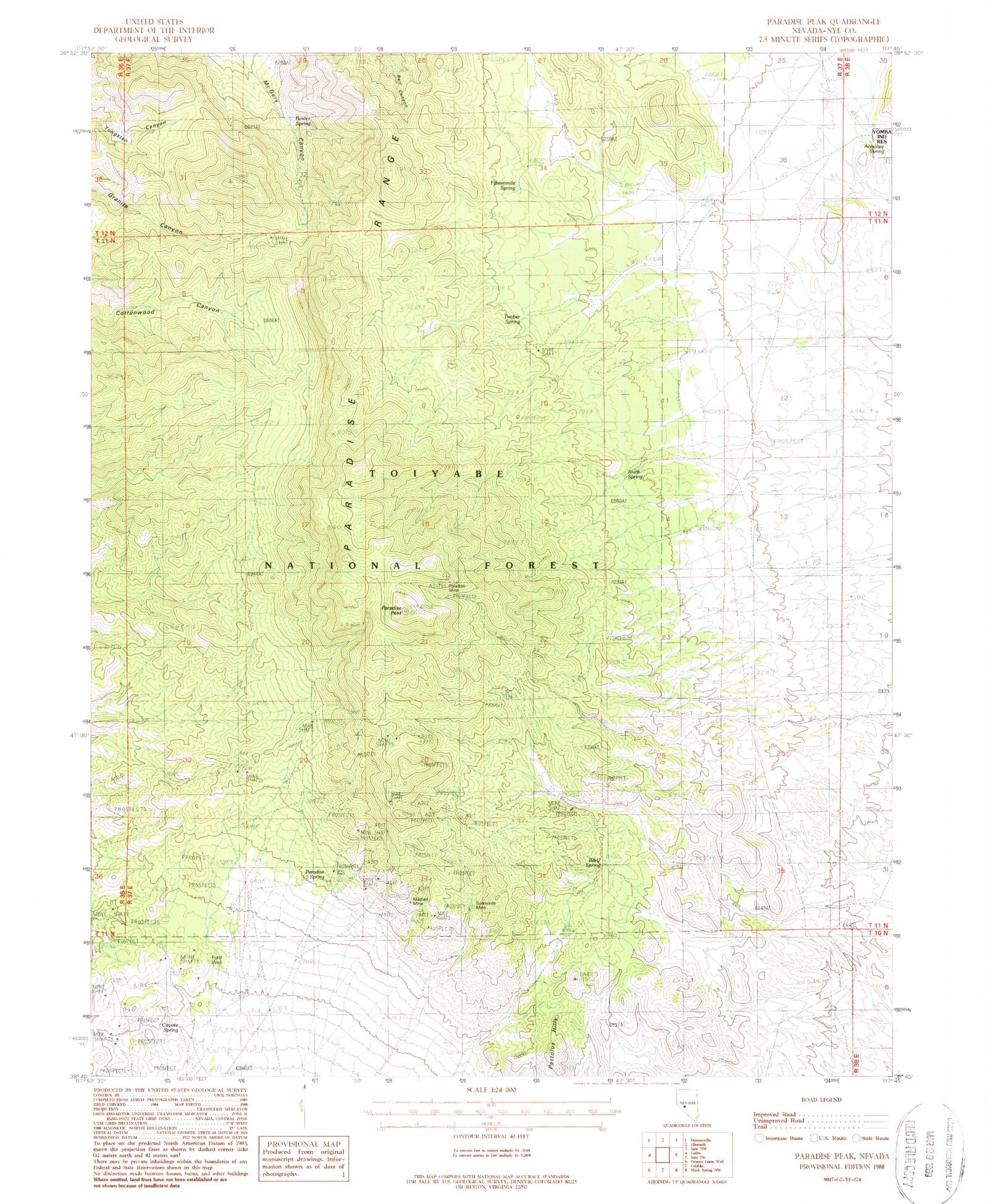Classic USGS Paradise Peak Nevada 7.5'x7.5' Topo Map – MyTopo Map Store