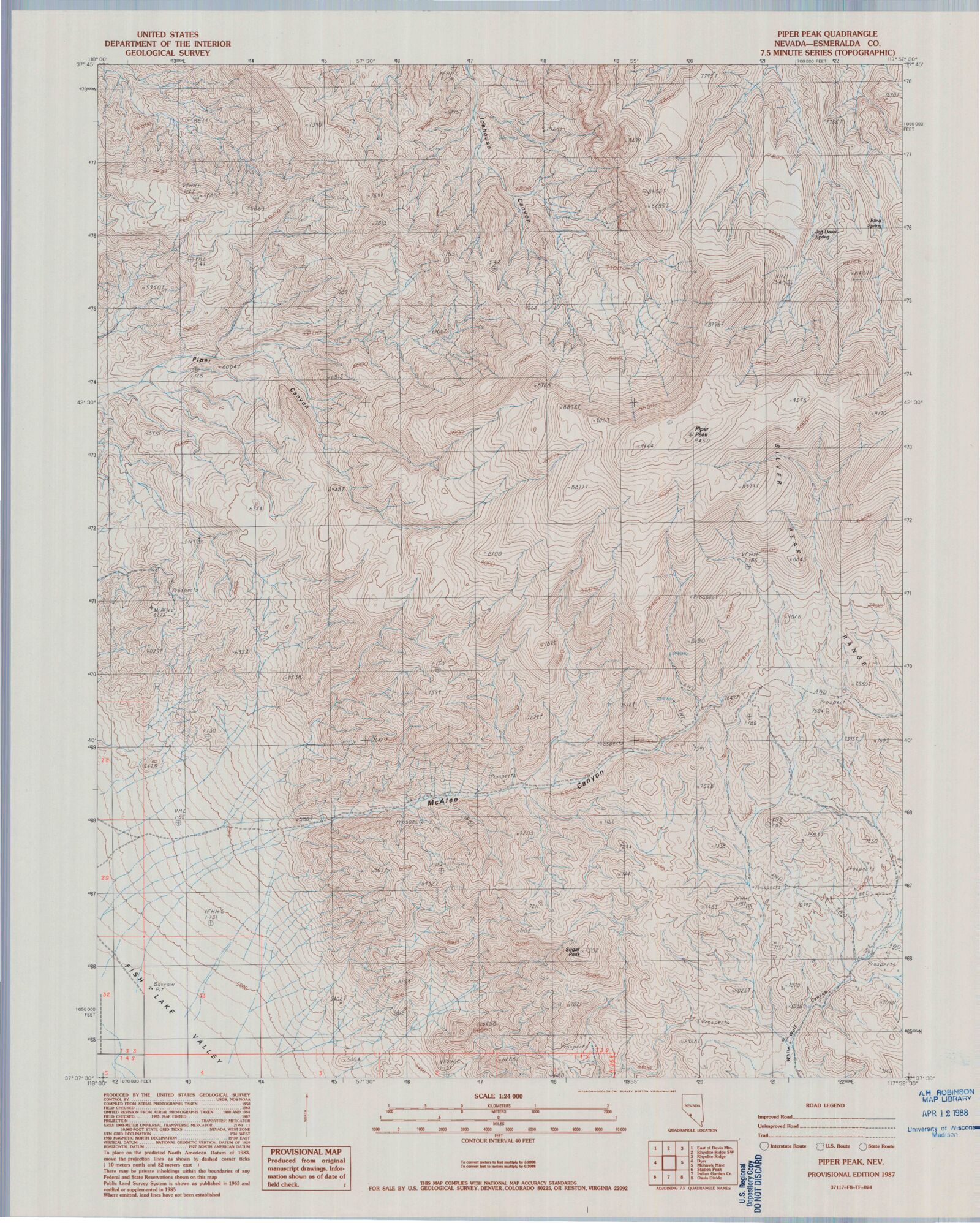 Classic USGS Piper Peak Nevada 7.5'x7.5' Topo Map – MyTopo Map Store