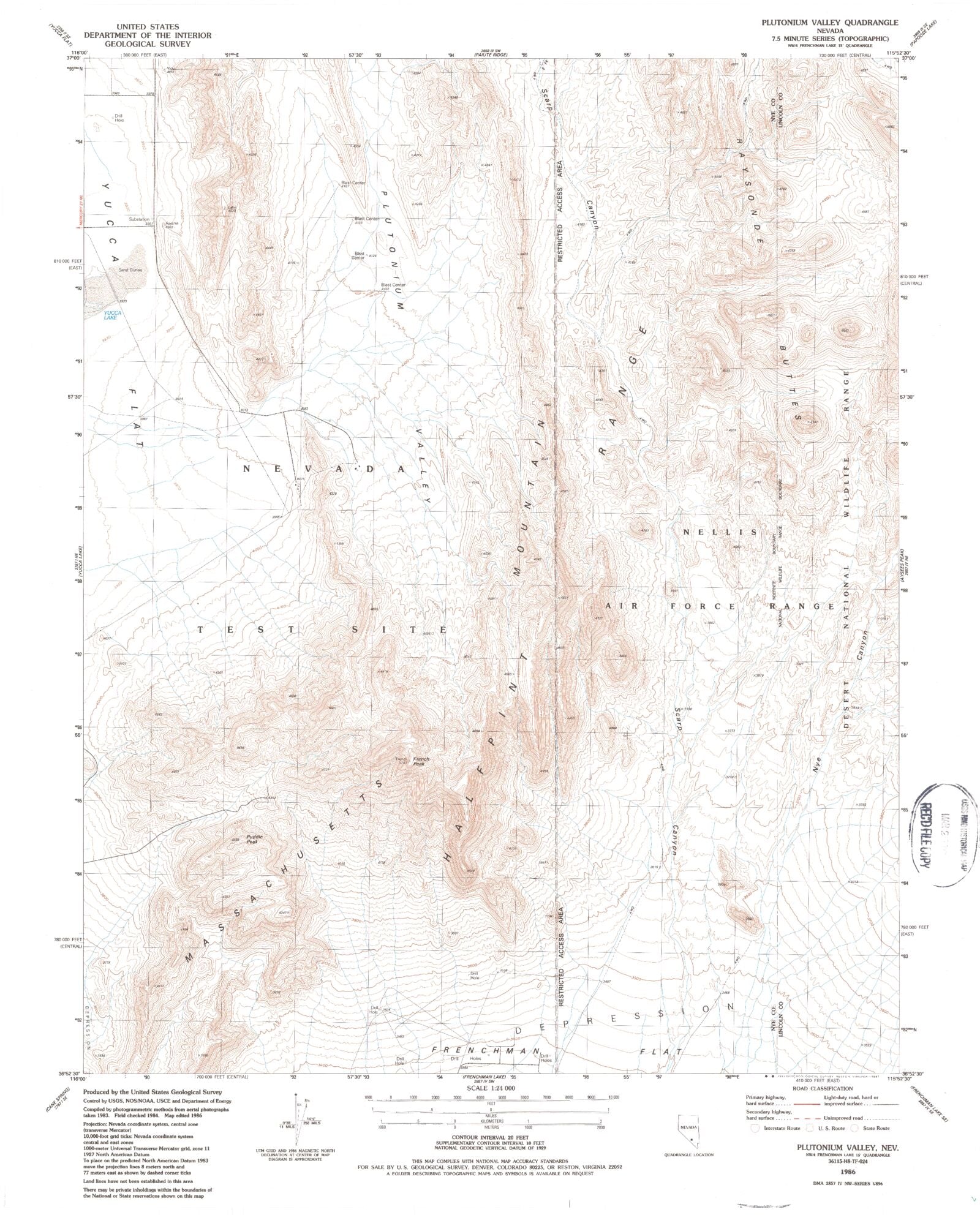Classic USGS Plutonium Valley Nevada 7.5'x7.5' Topo Map – MyTopo Map Store