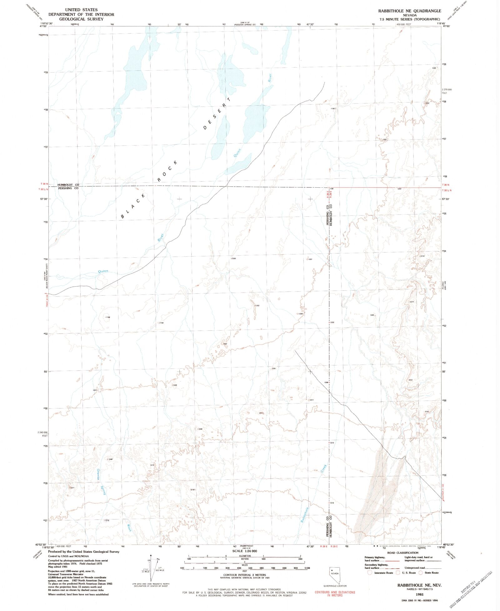 Classic USGS Rabbithole NE Nevada 7.5'x7.5' Topo Map – MyTopo Map Store
