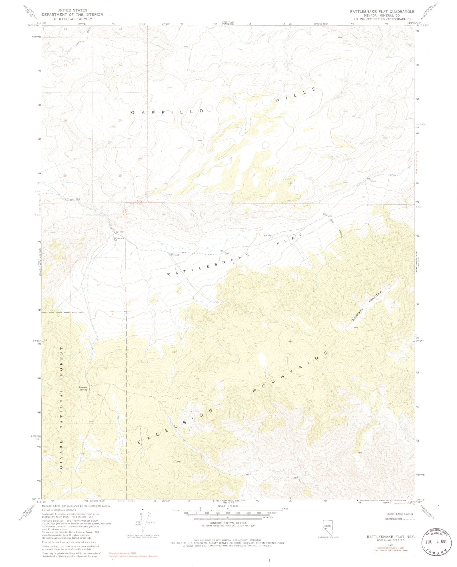Classic USGS Rattlesnake Flat Nevada 7.5'x7.5' Topo Map – MyTopo Map Store