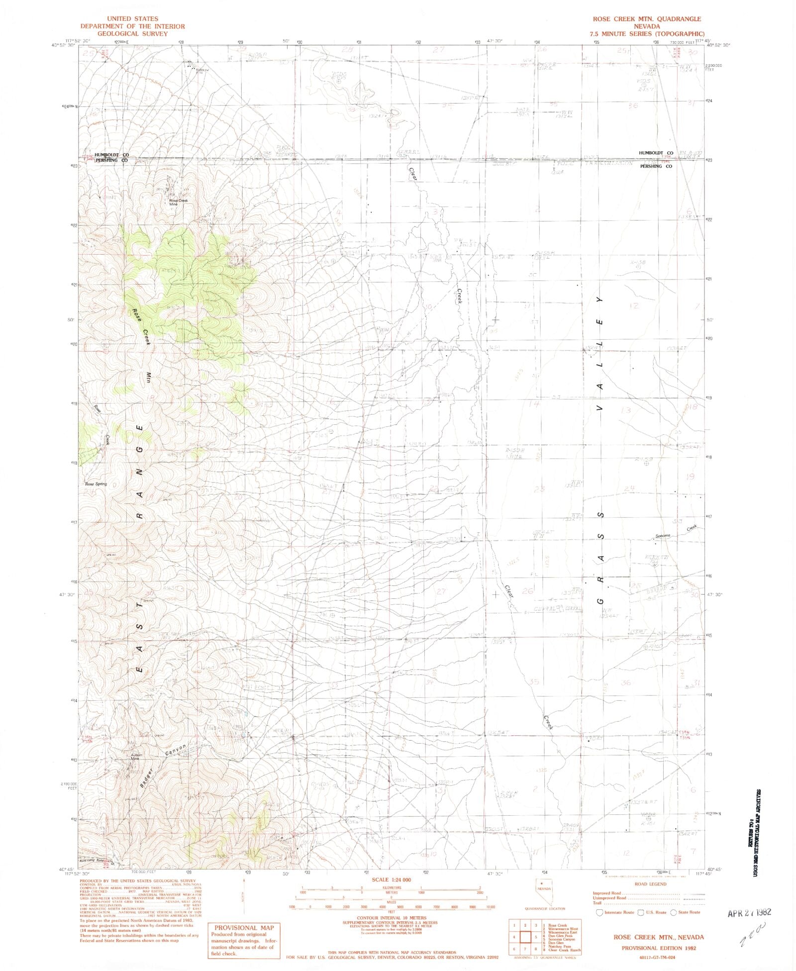 Classic USGS Rose Creek Mountain Nevada 7.5'x7.5' Topo Map – MyTopo Map ...