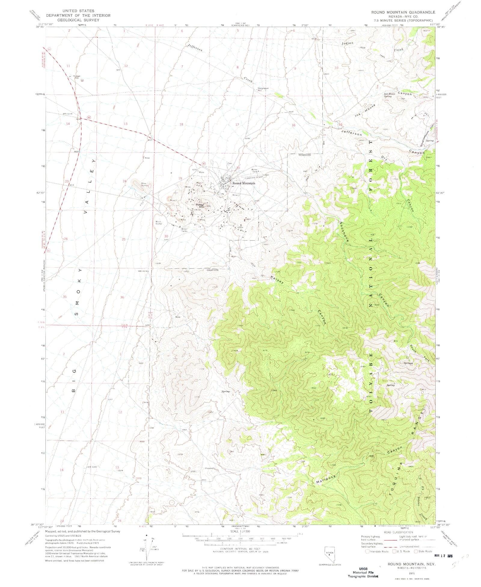 Classic USGS Round Mountain Nevada 7.5'x7.5' Topo Map – MyTopo Map Store